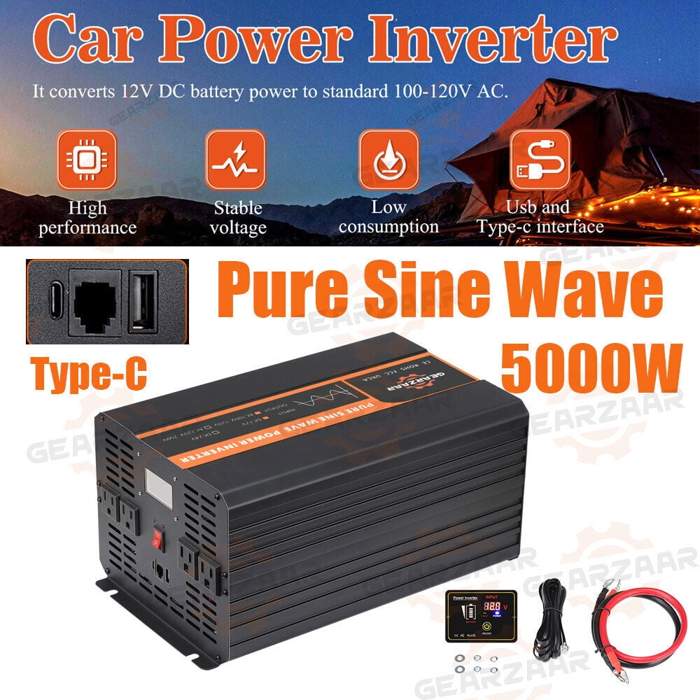 Type-C+USB 100% Pure Sine Wave Power Inverter 5000W 10000W DC 12V to ...