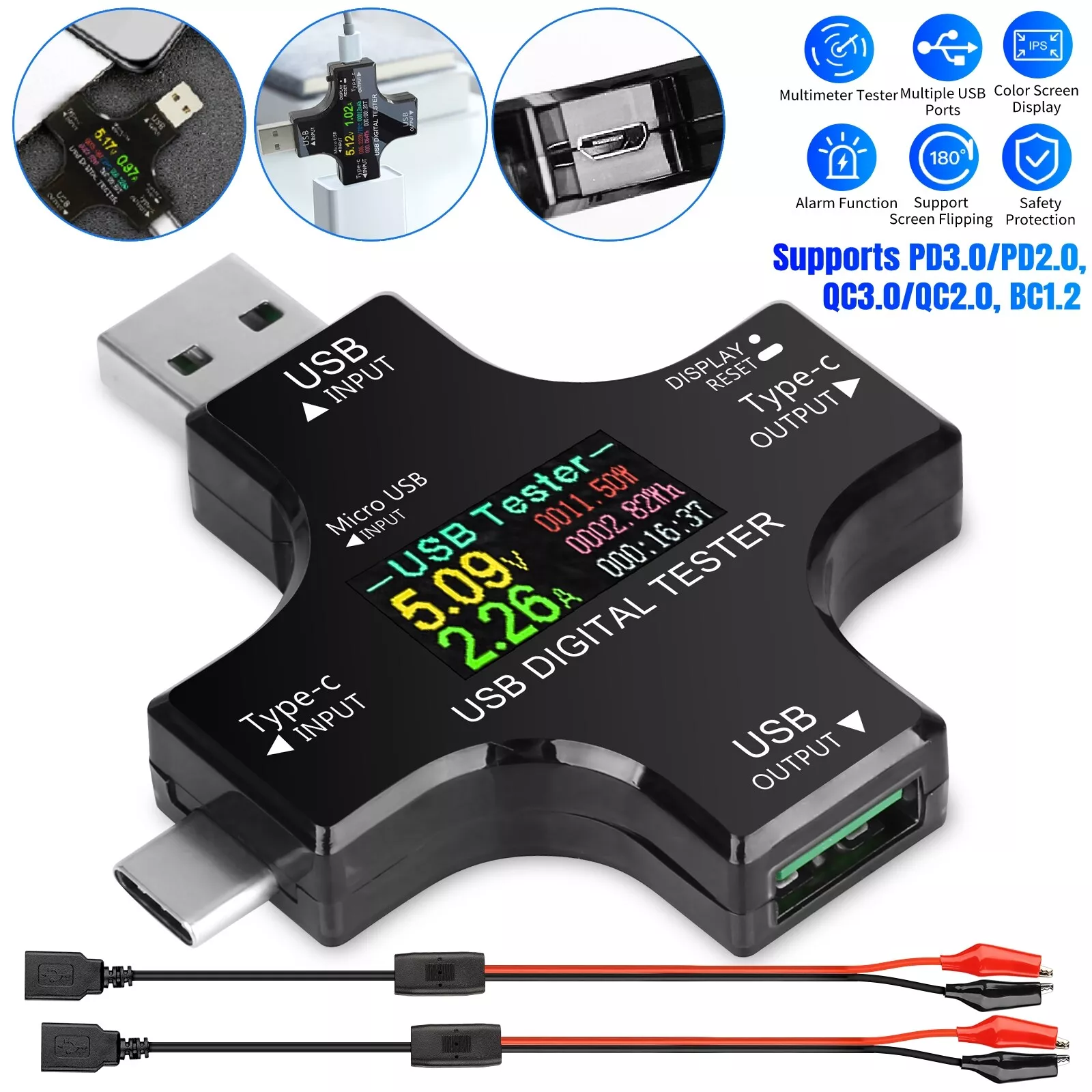 Type-C USB Digital Meter Tester Multimeter Current Voltage Power ...