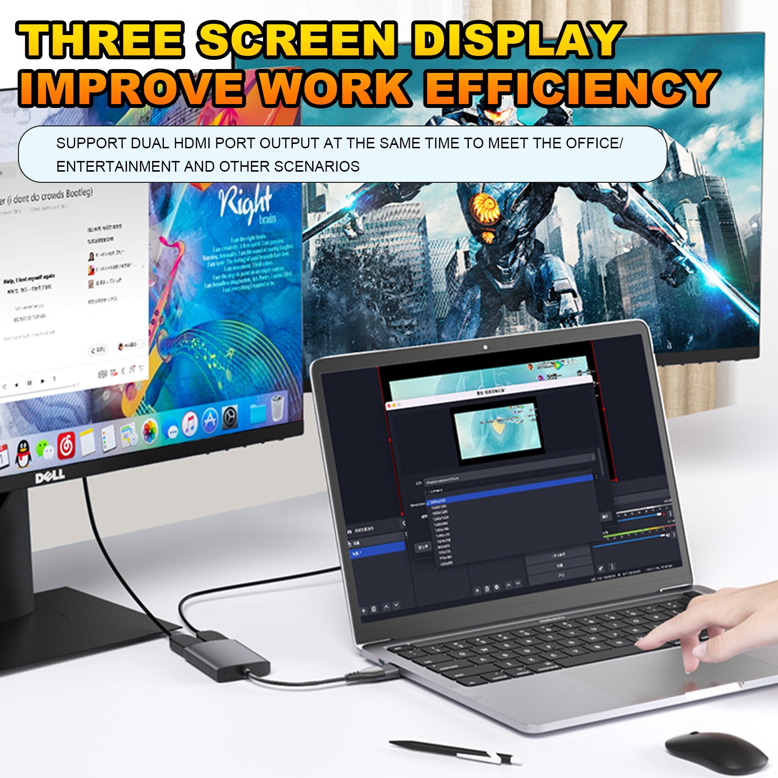 Type C/USB3.0 to Dual HDMI Adapter 1080P 60Hz for Apple M1 M2 Mac ...