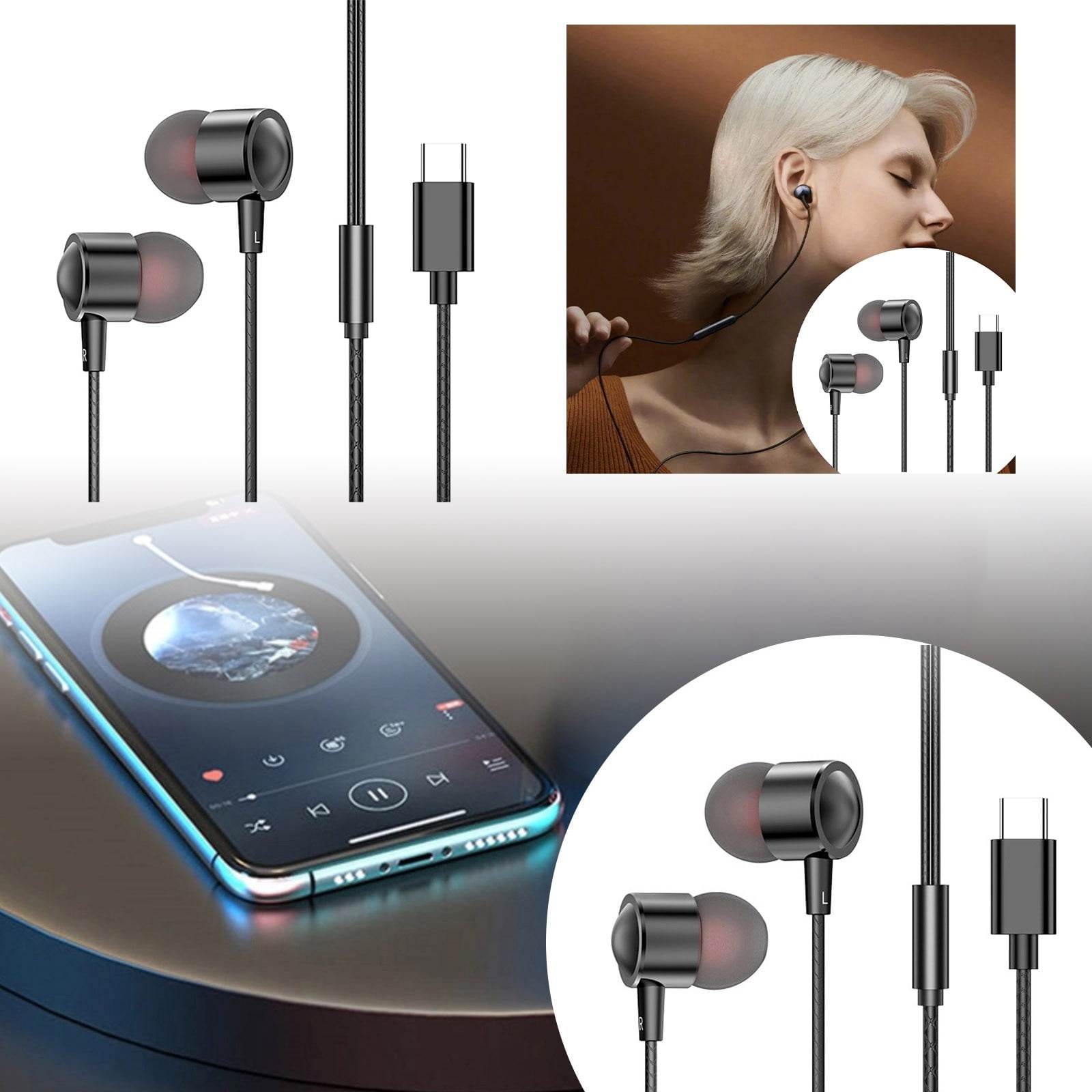 Type C Wired Earphones With Microphone Immersive Heavy Durable Metal ...