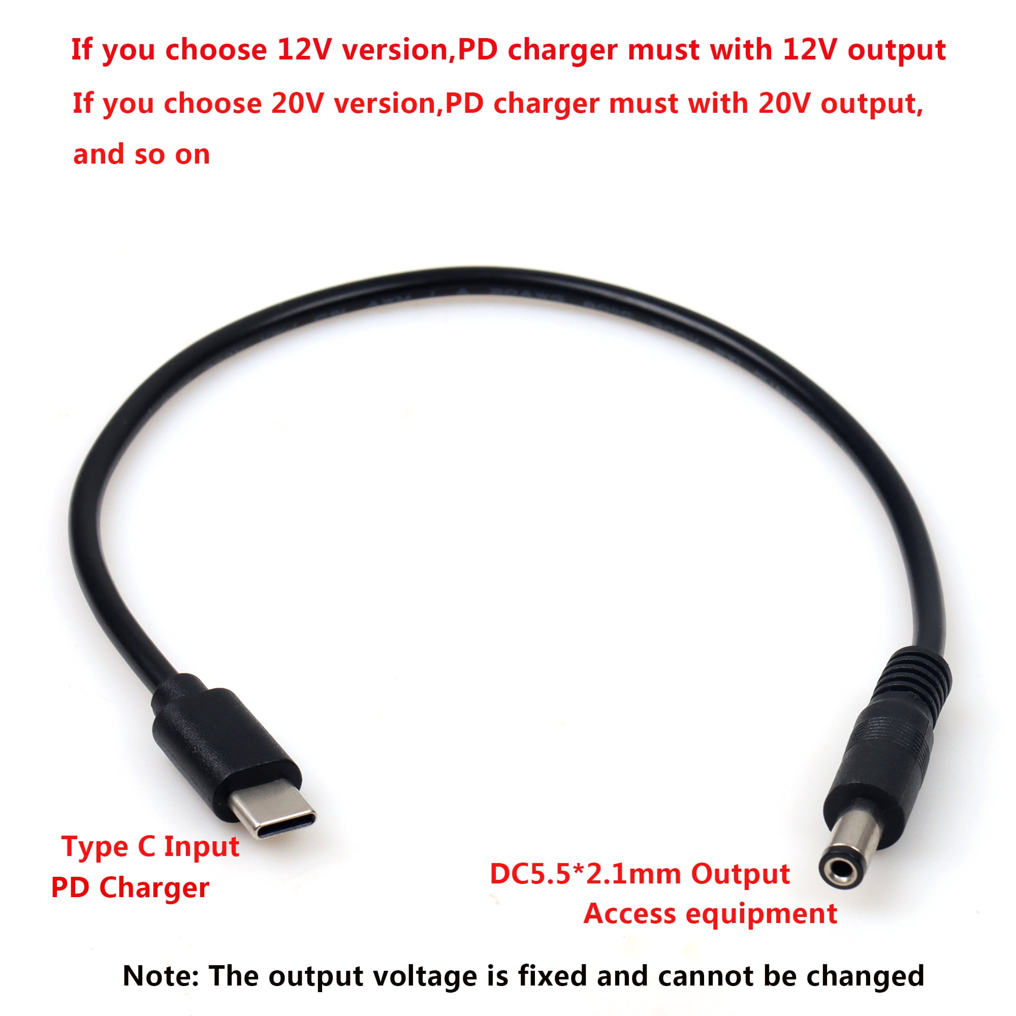 Type C to DC USB PD 9V 12V 15V 5.5x2.1mm 2.5 Power Supply Cable for ...