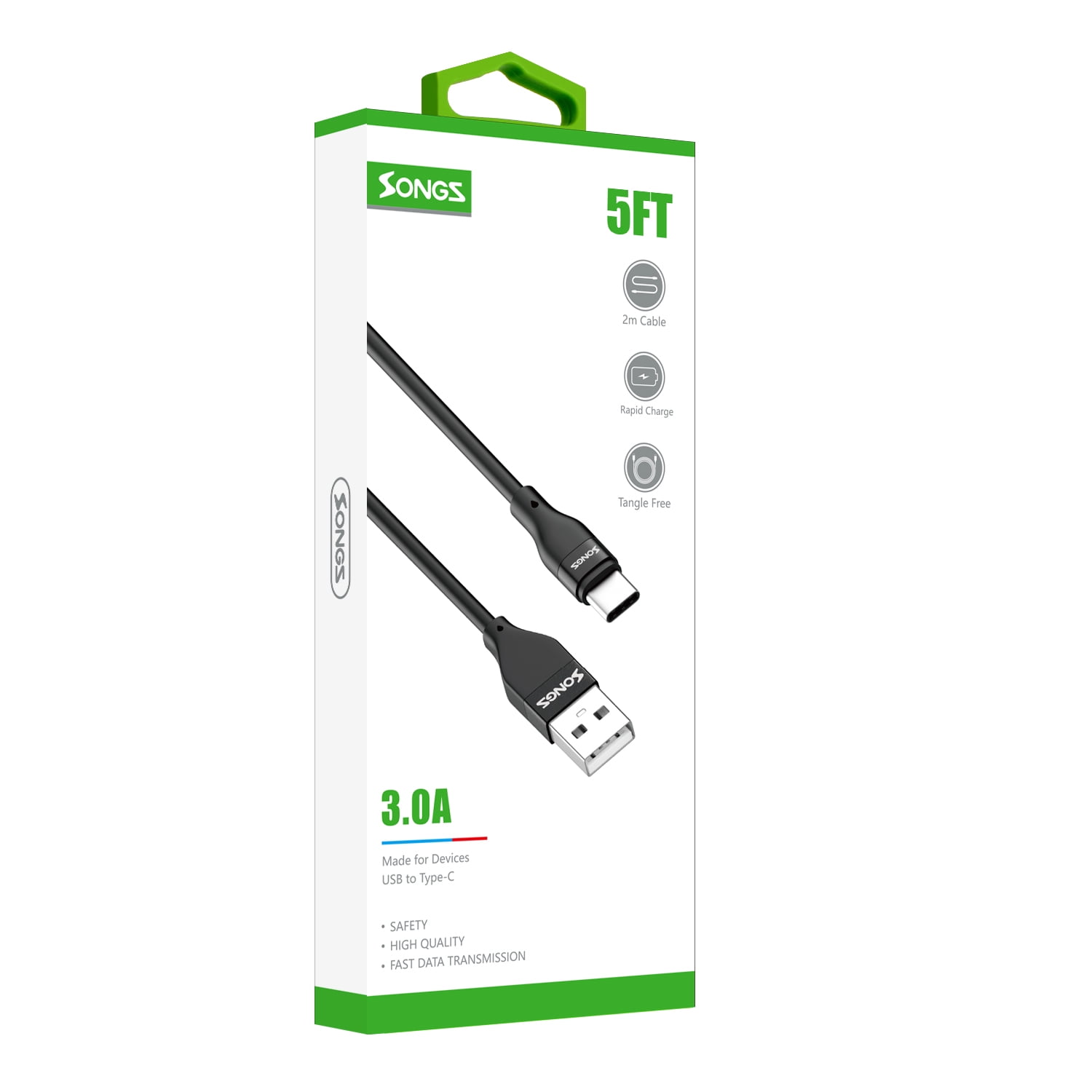 Type C to USB A 3A Fast Charging Cable 5 Feet Black - Walmart.com