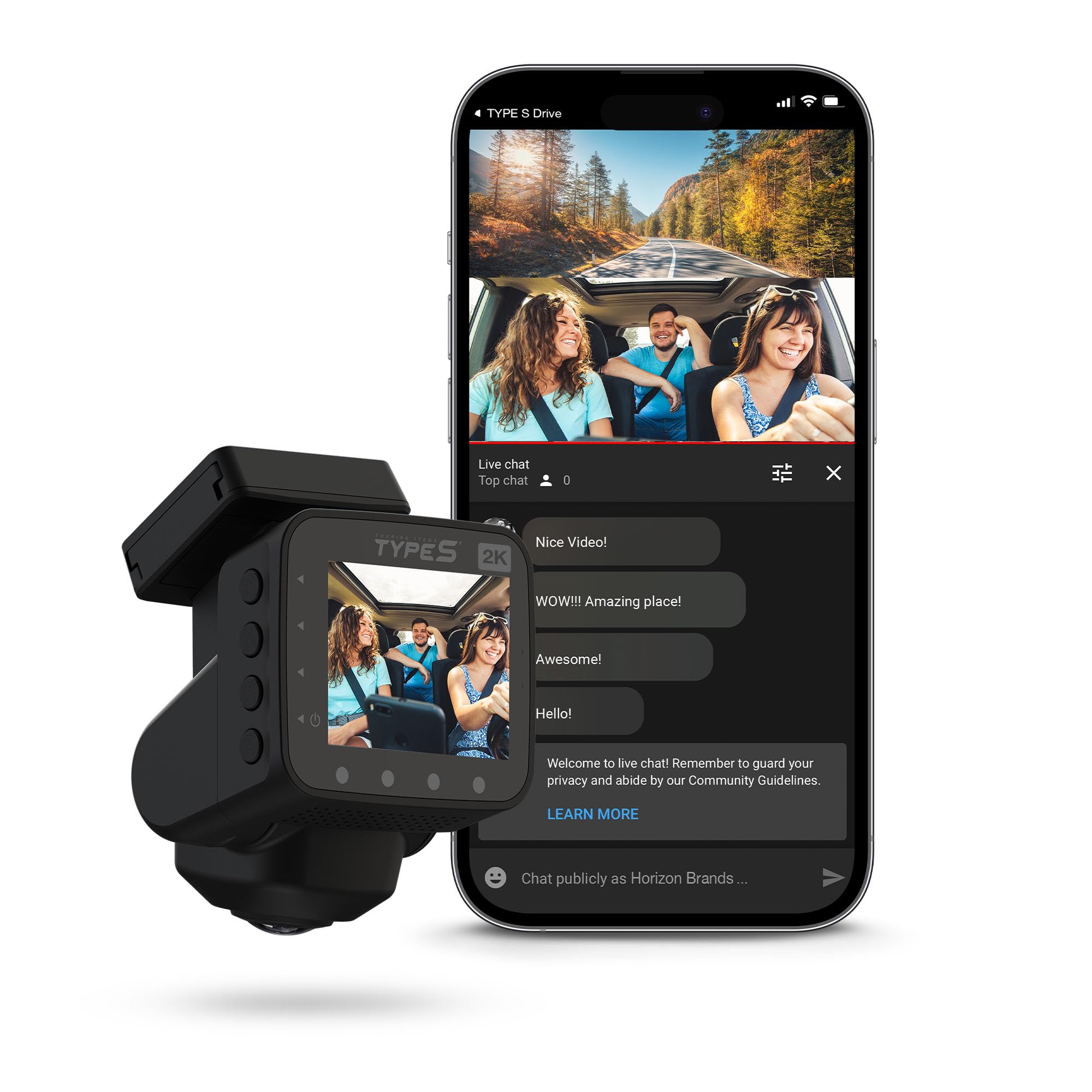 Type S P200 PRO Smart 360° Dash cam, 2K 1440p Surveillance with Smart G ...