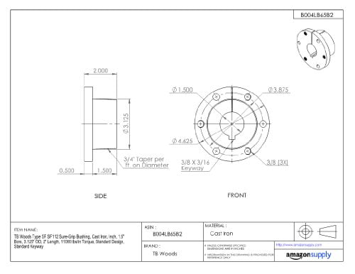 Type SF SF112 Sure-Grip Bushing, Cast Iron, Inch, 1.5" Bore, 3.125" OD ...