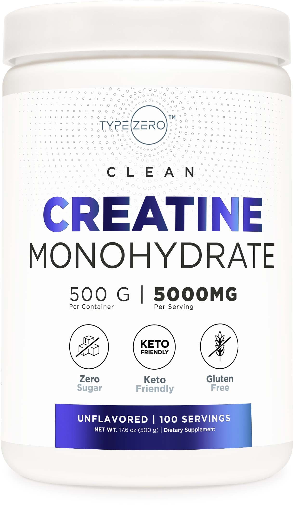 Type Zero Clean, Creatine Monohydrate, Unflavored, 5,000 mg, 17.6 oz ...