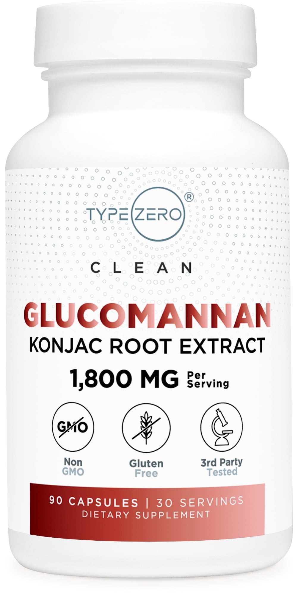 Type Zero Clean Glucomannan Konjac Root Extract (90 Capsules)(1,800 MG Per Serving, 30 Servings ...