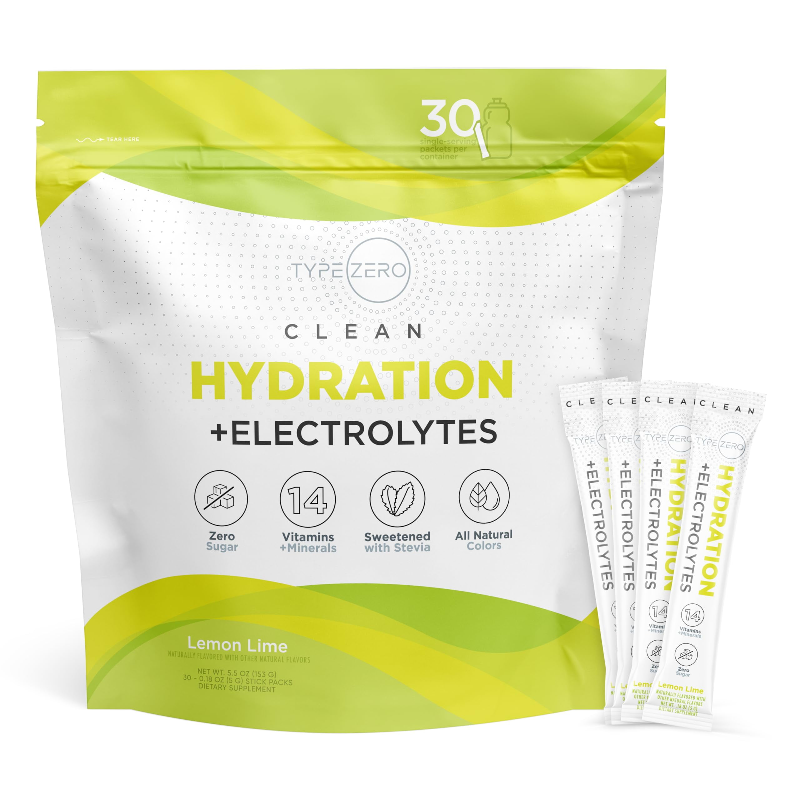 Type Zero Clean Hydration + Electrolytes Drink Mix (30 Single-Serving ...
