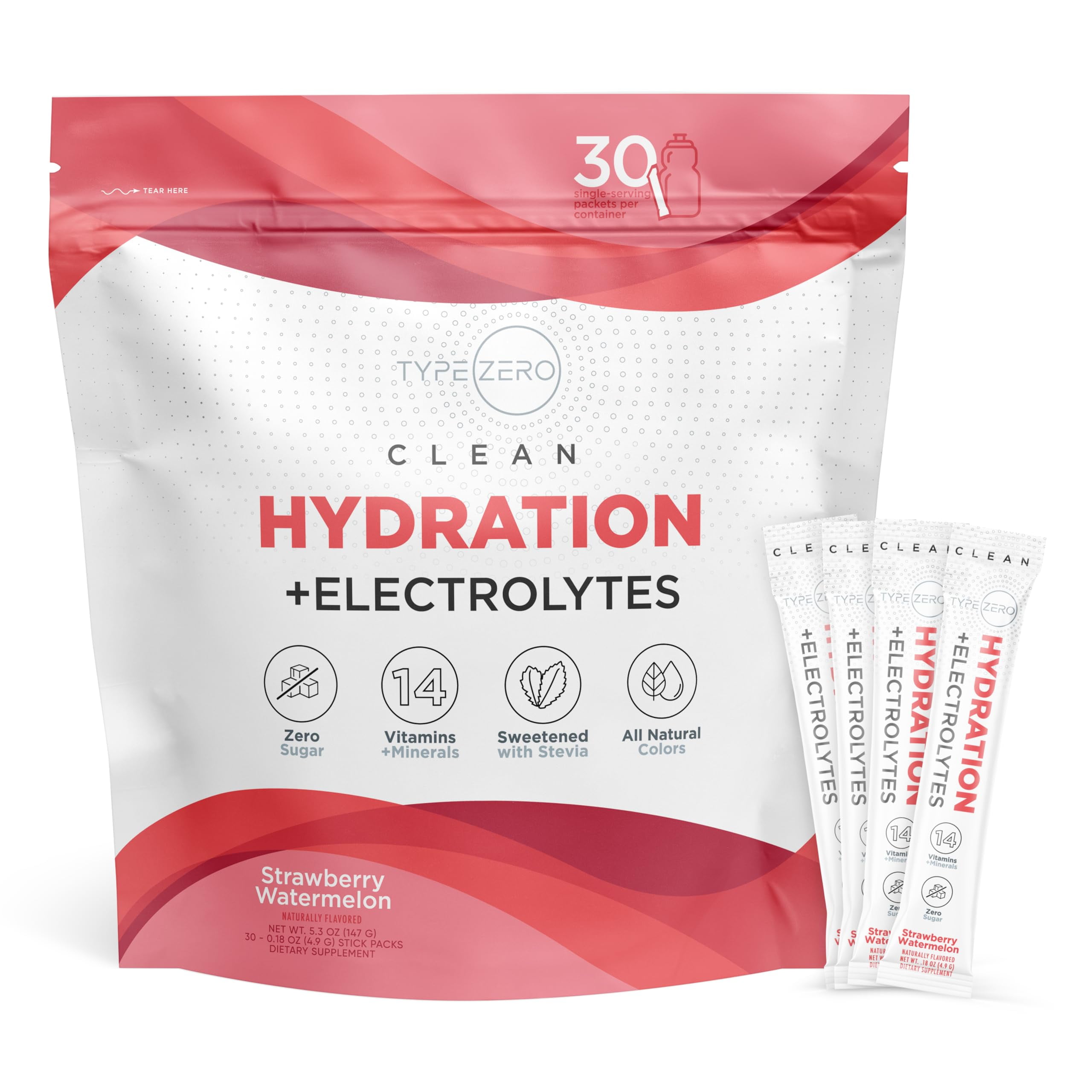 Type Zero Clean Hydration + Electrolytes Drink Mix (30 Single-Serving ...