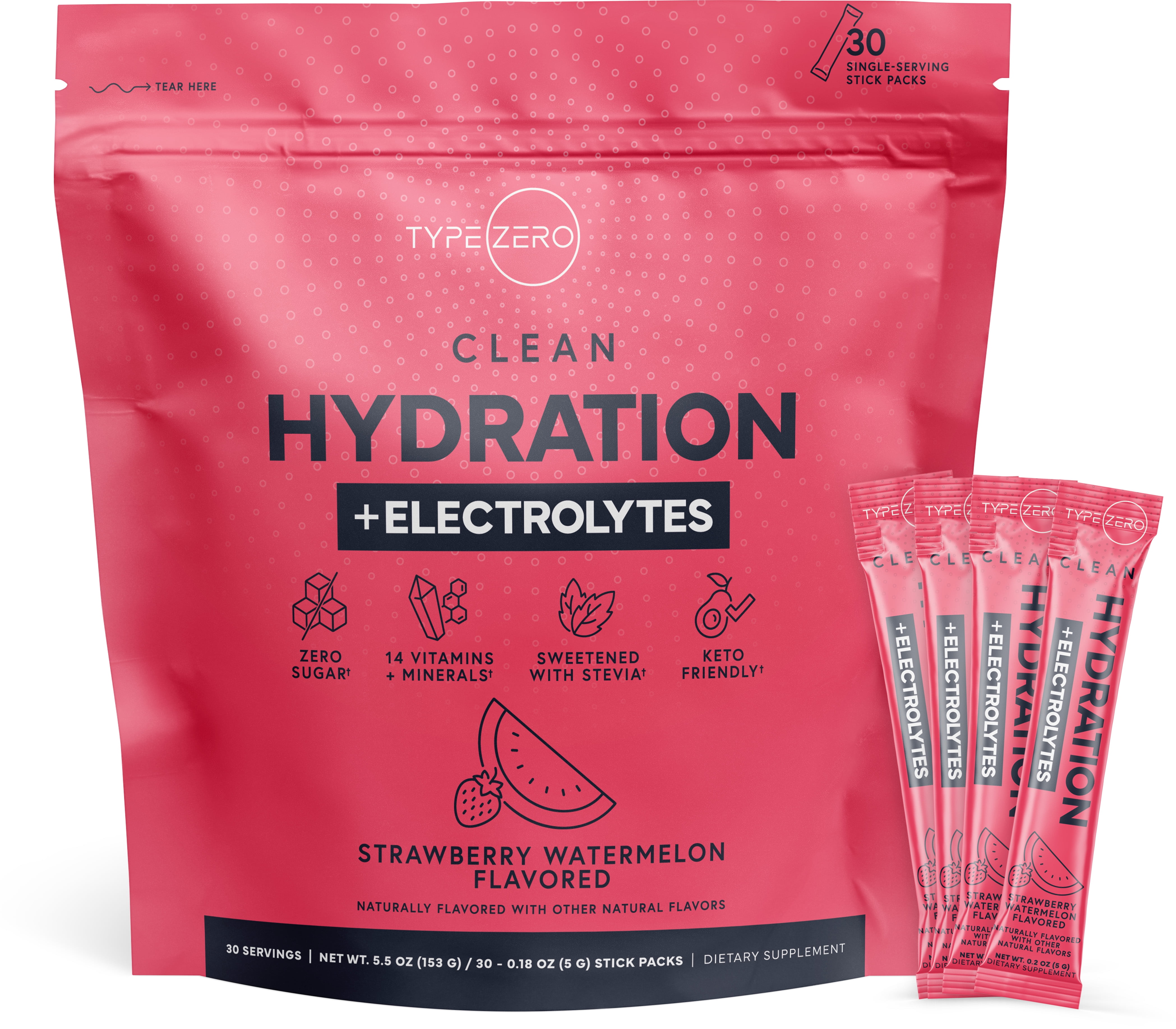 Type Zero Clean Hydration + Electrolytes Drink Mix (30 Single-Serving ...