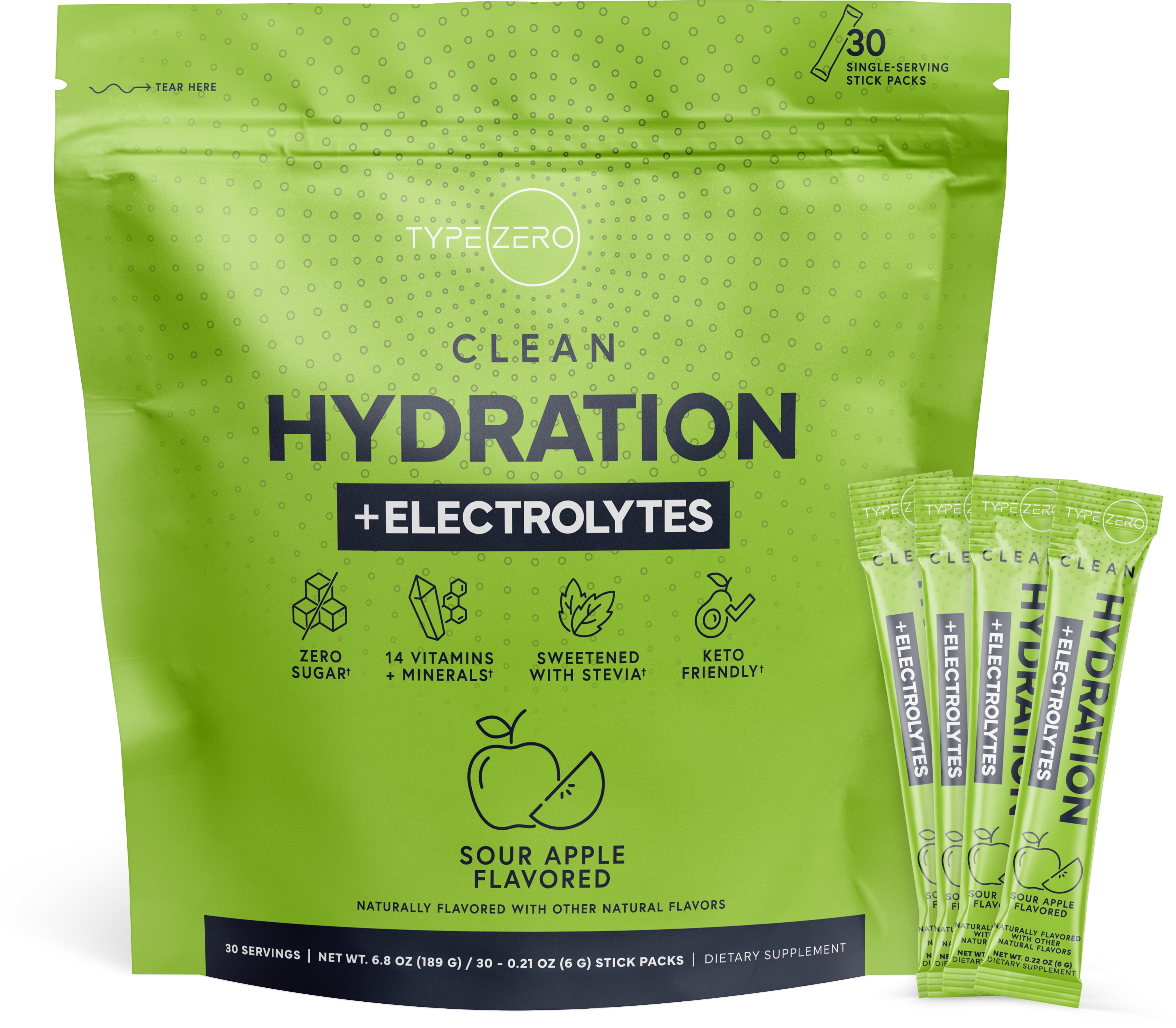Type Zero Clean Hydration + Electrolytes Drink Mix (30 Single-Serving ...