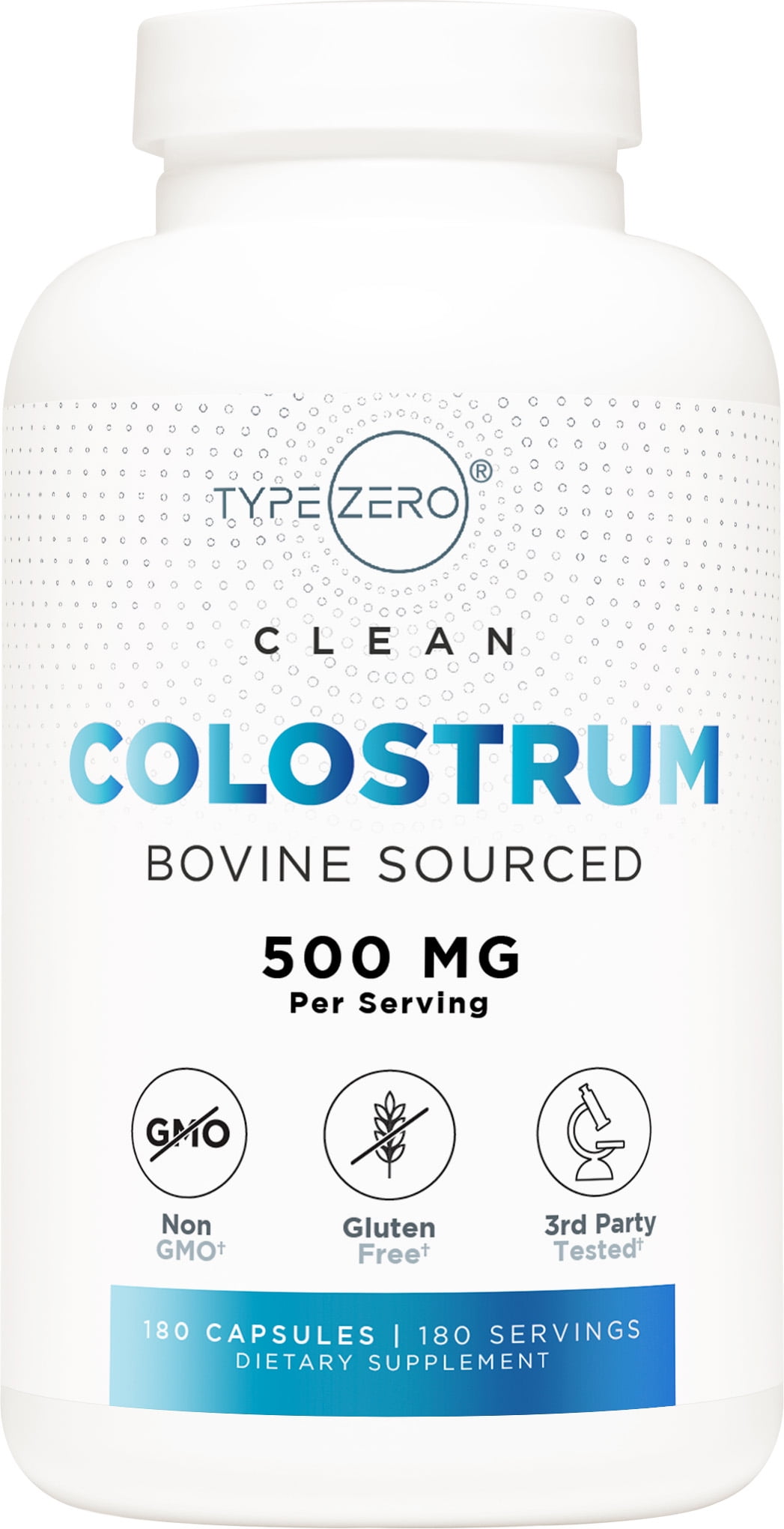 Type Zero Colostrum Supplement (500mg) 180 Capsules - Bovine Sourced, Non-GMO, Gluten-Free ...