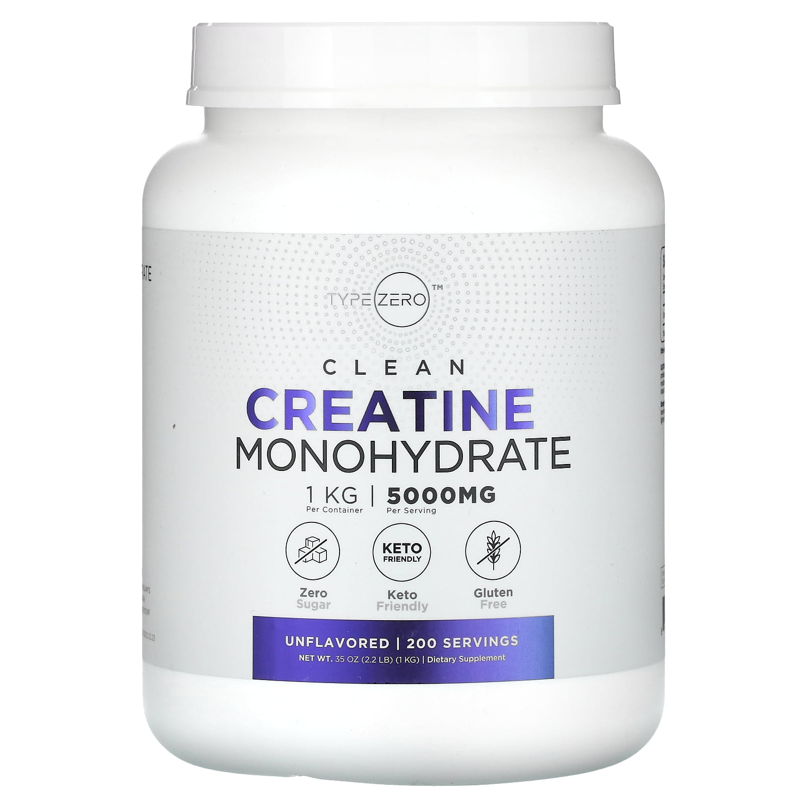 Type Zero Creatine Monohydrate (Unflavored) 1 KG, 5000mg (5g) Per ...