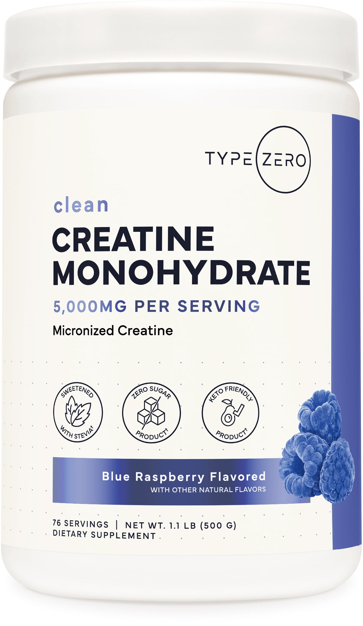 TypeZero Creatine Monohydrate Powder 500 Grams, Blue Raspberry Flavor ...