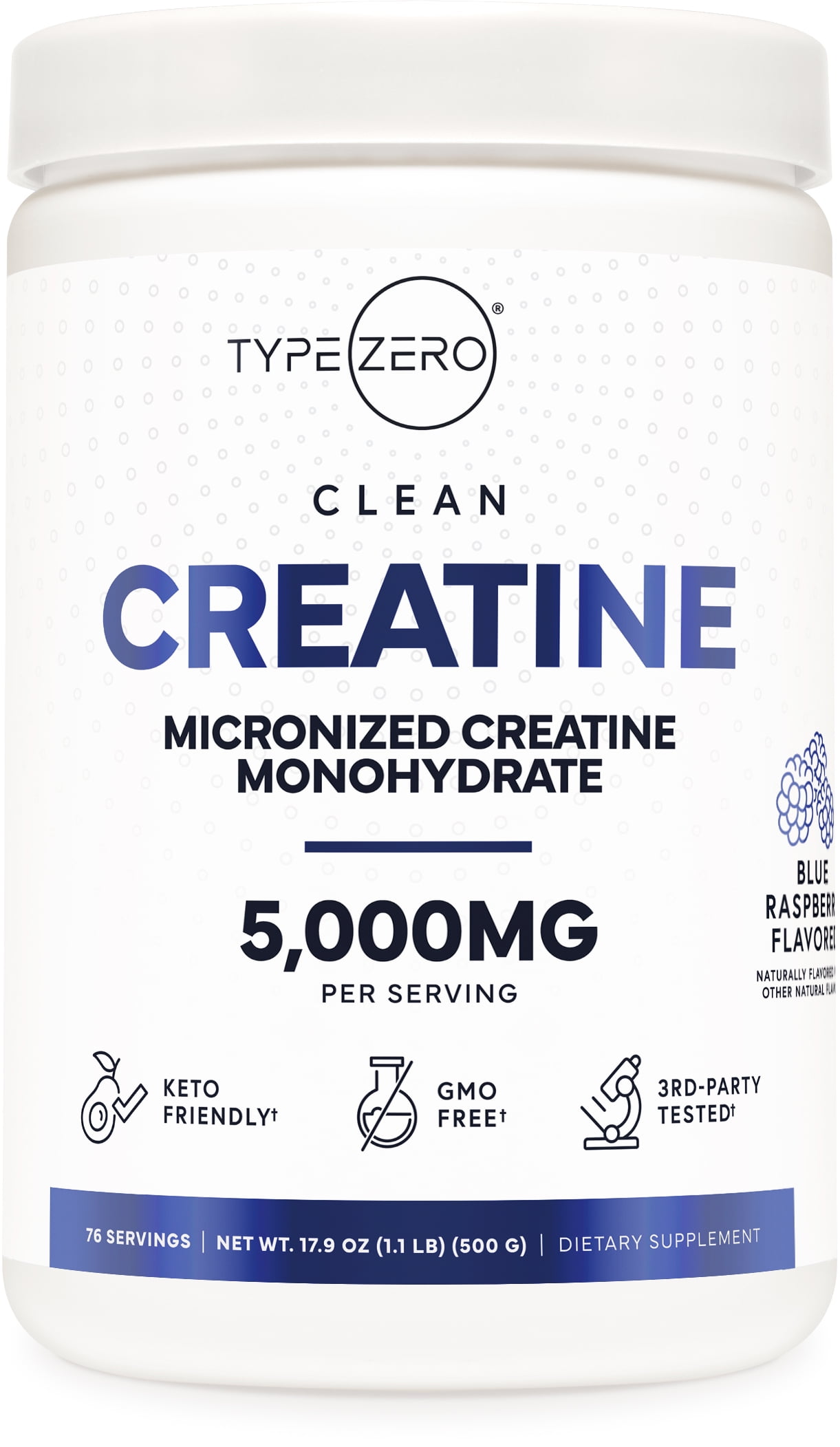 TypeZero Creatine Monohydrate Powder 500 Grams, Blue Raspberry Flavor ...