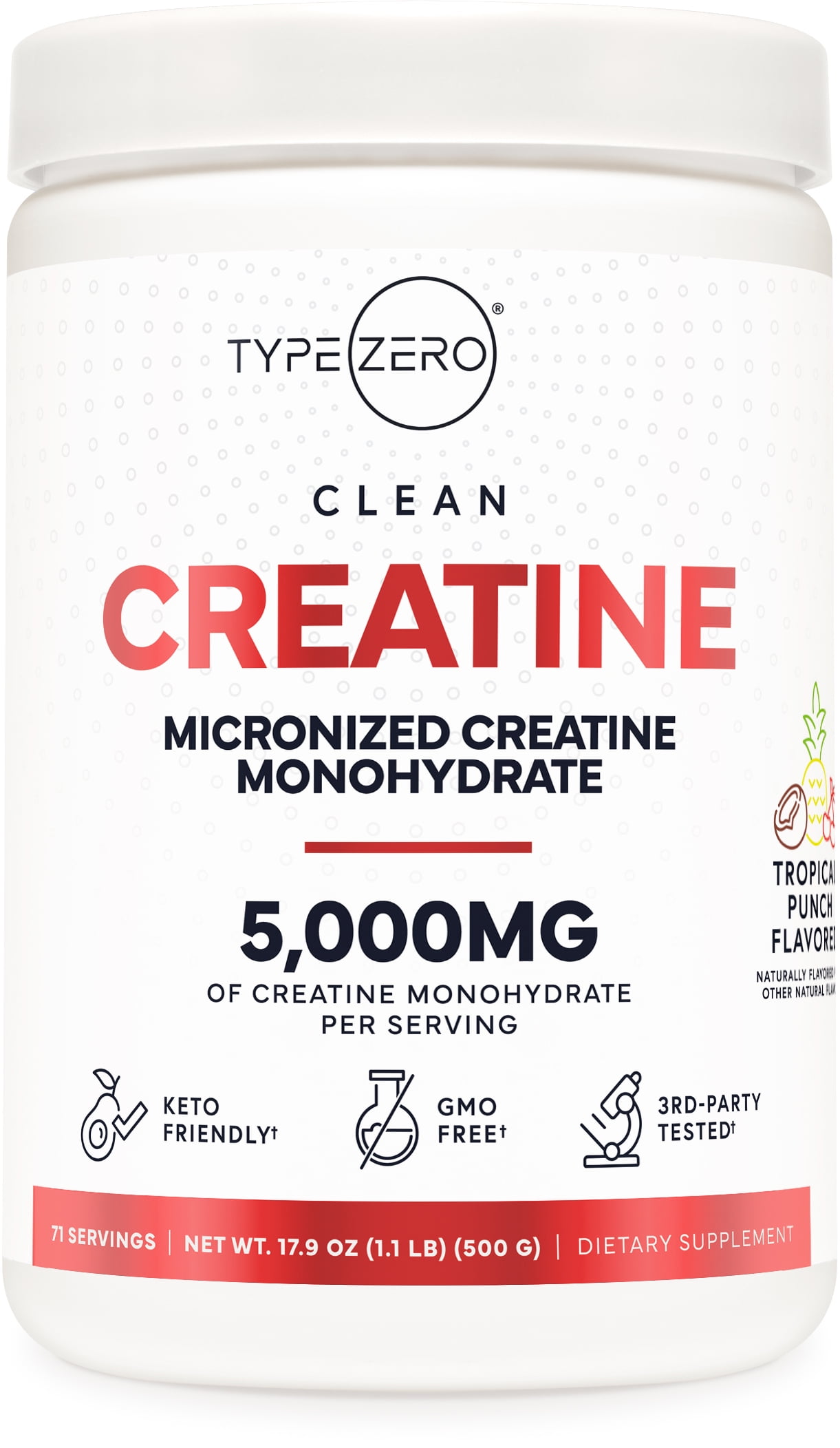 TypeZero Creatine Monohydrate Powder 500 Grams, Tropical Punch Flavored ...