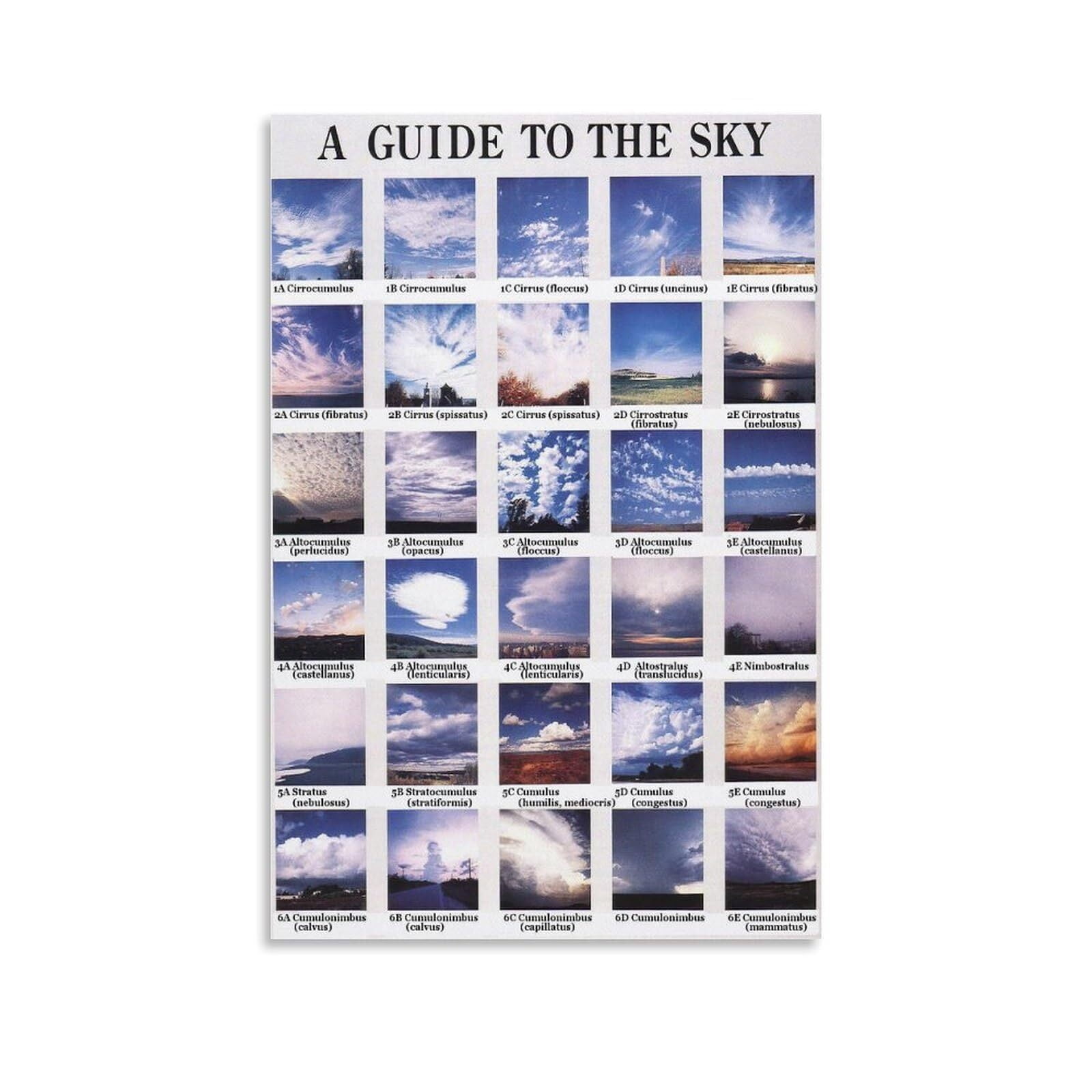 The Types Of Clouds Poster Cloud Chart Poster Canvas Wall Art Deco ...