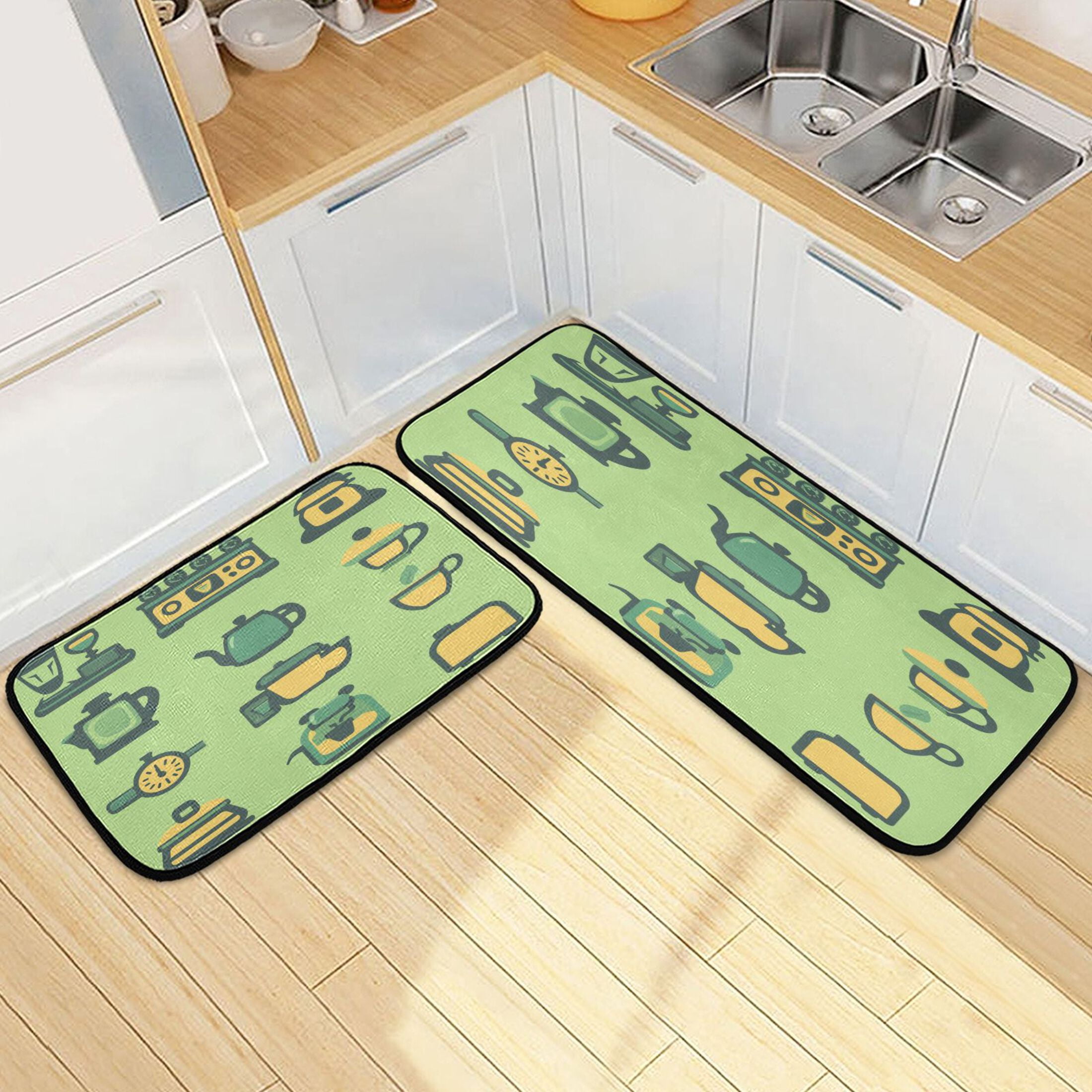 Types Coffee 2 Piece Non Slip Kitchen Mat Set with Soft Memory Foam ...