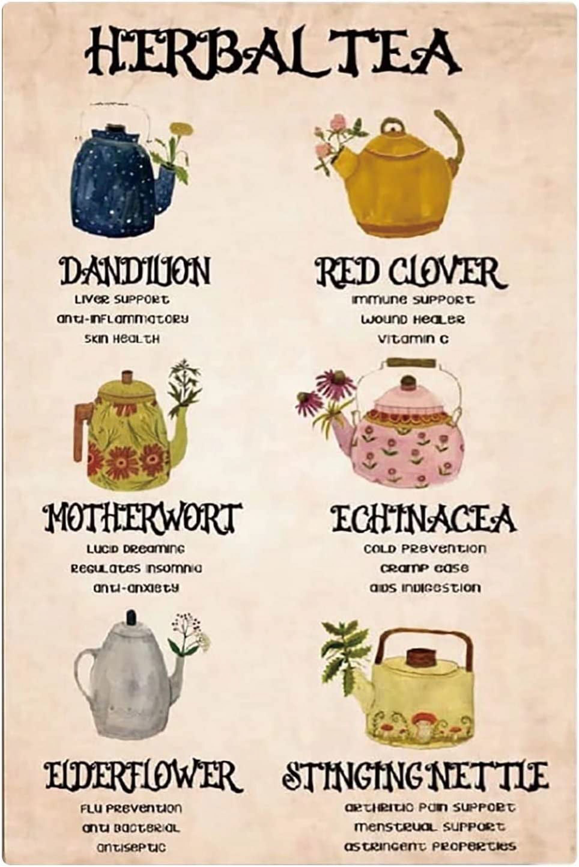 Types Of Herbal Tea Metal Signs Wall Decor Herbal Tea Knowledge Posters ...