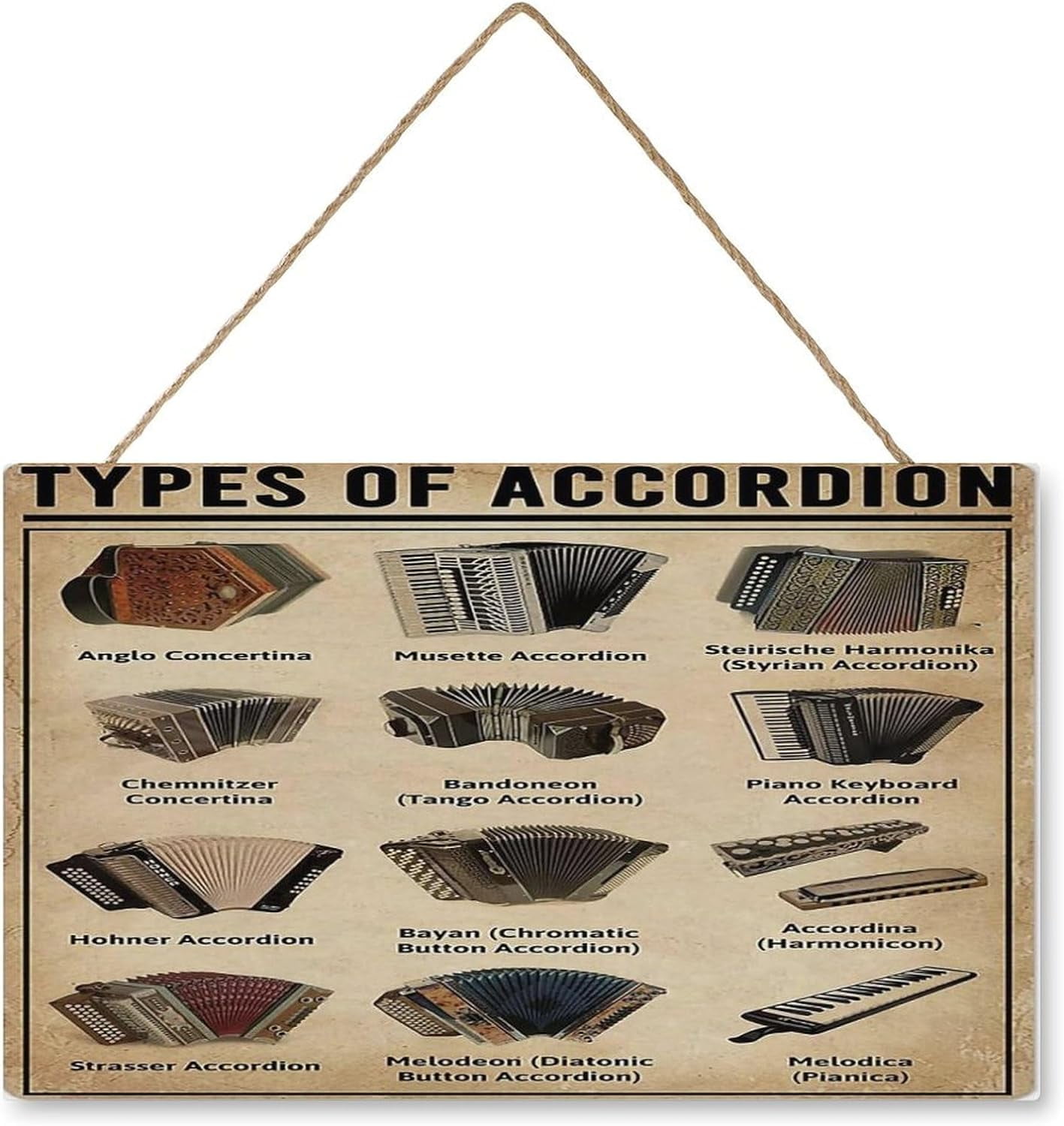 Types Of Accordion Posters Instrument Chart Wooden Signs Wall Decor ...