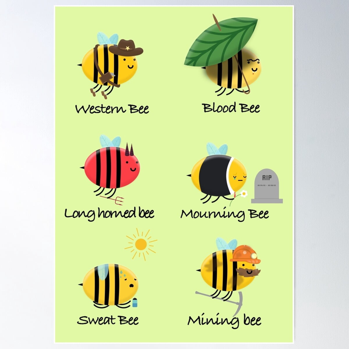 Types Of Bee Poster Wall Art, Modern Wall Decor For Living Room Bedroom ...