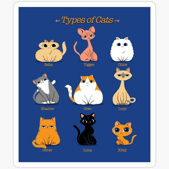 Types Of Cats Sticker Phone Decal Water Bottle Stickers Car Decals ...