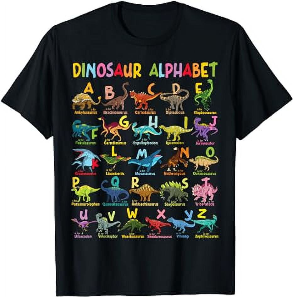 Types Of Dinosaurs Alphabet A-Z ABC Dino Identification Fun T-Shirt ...