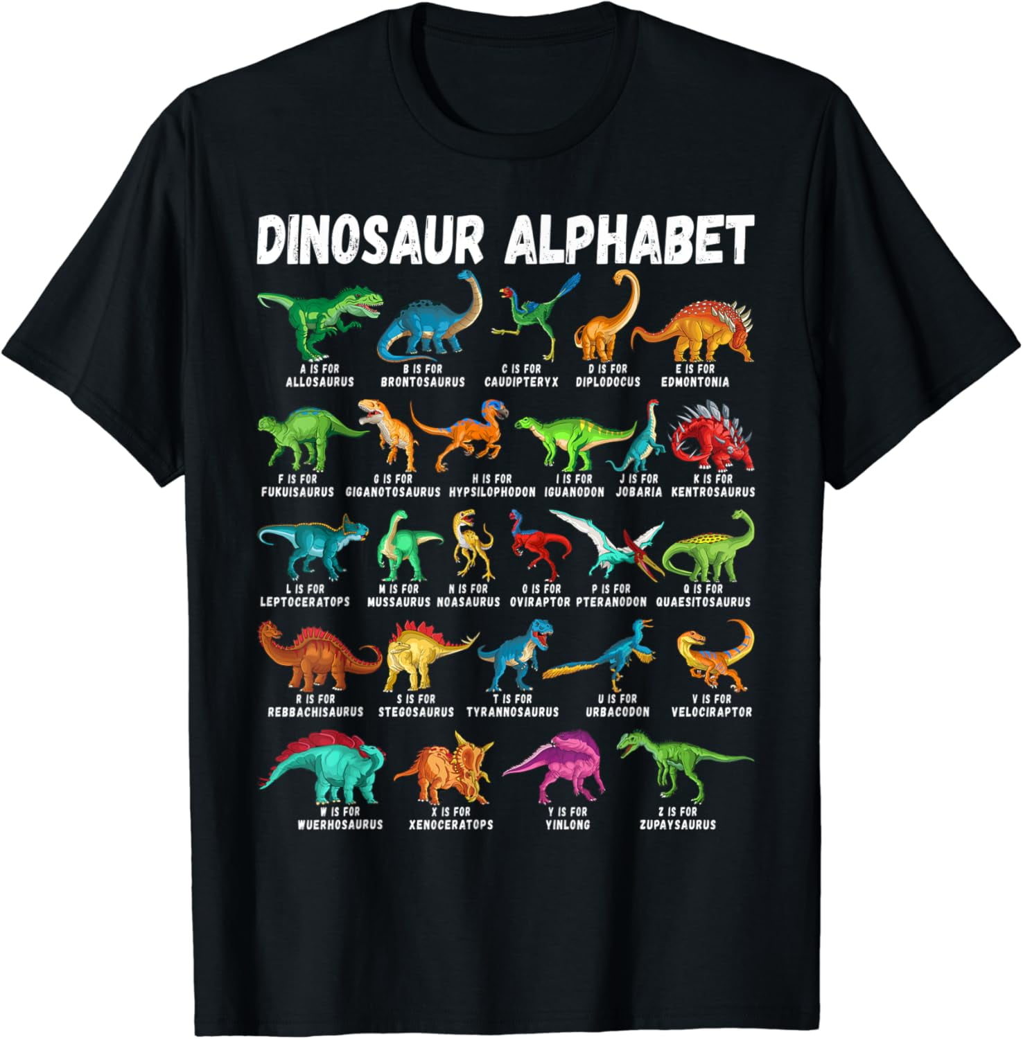 Types Of Dinosaurs Alphabet A-Z ABC Dino Identification T-Shirt ...