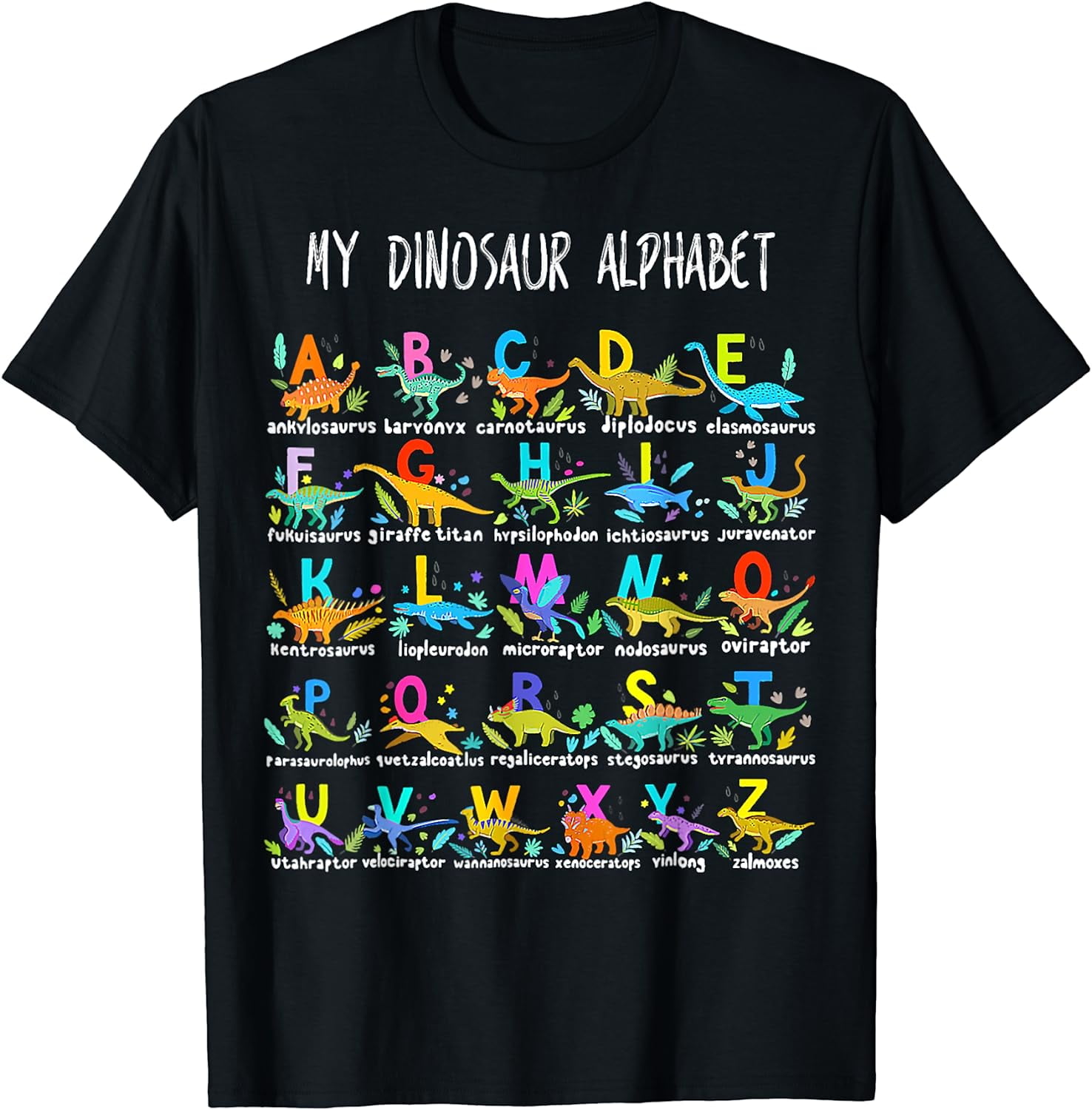 Types Of Dinosaurs Alphabet ABC Back To School Student Kids T-Shirt ...