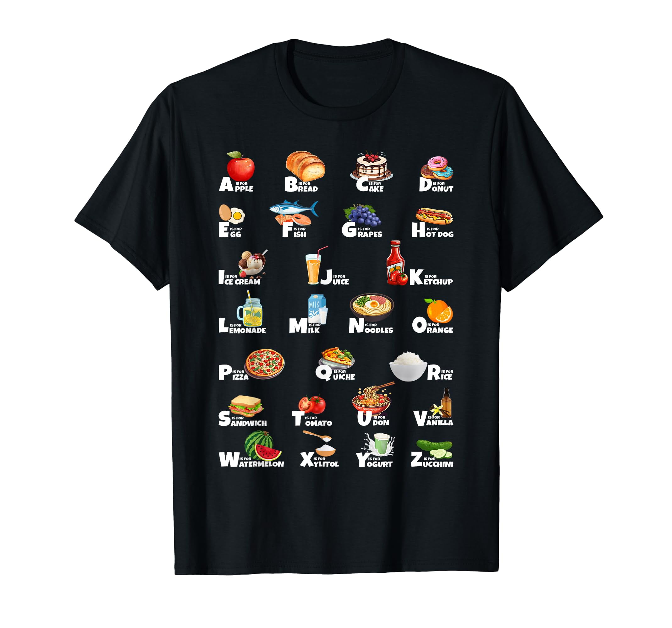 Types Of Food Identification Kids ABC´s Foodie Alphabet T-Shirt ...