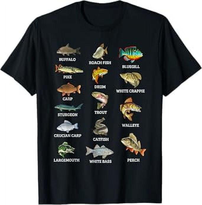 Types Of Freshwater Fish Species Fishing Fisherman Anglers T-Shirt ...
