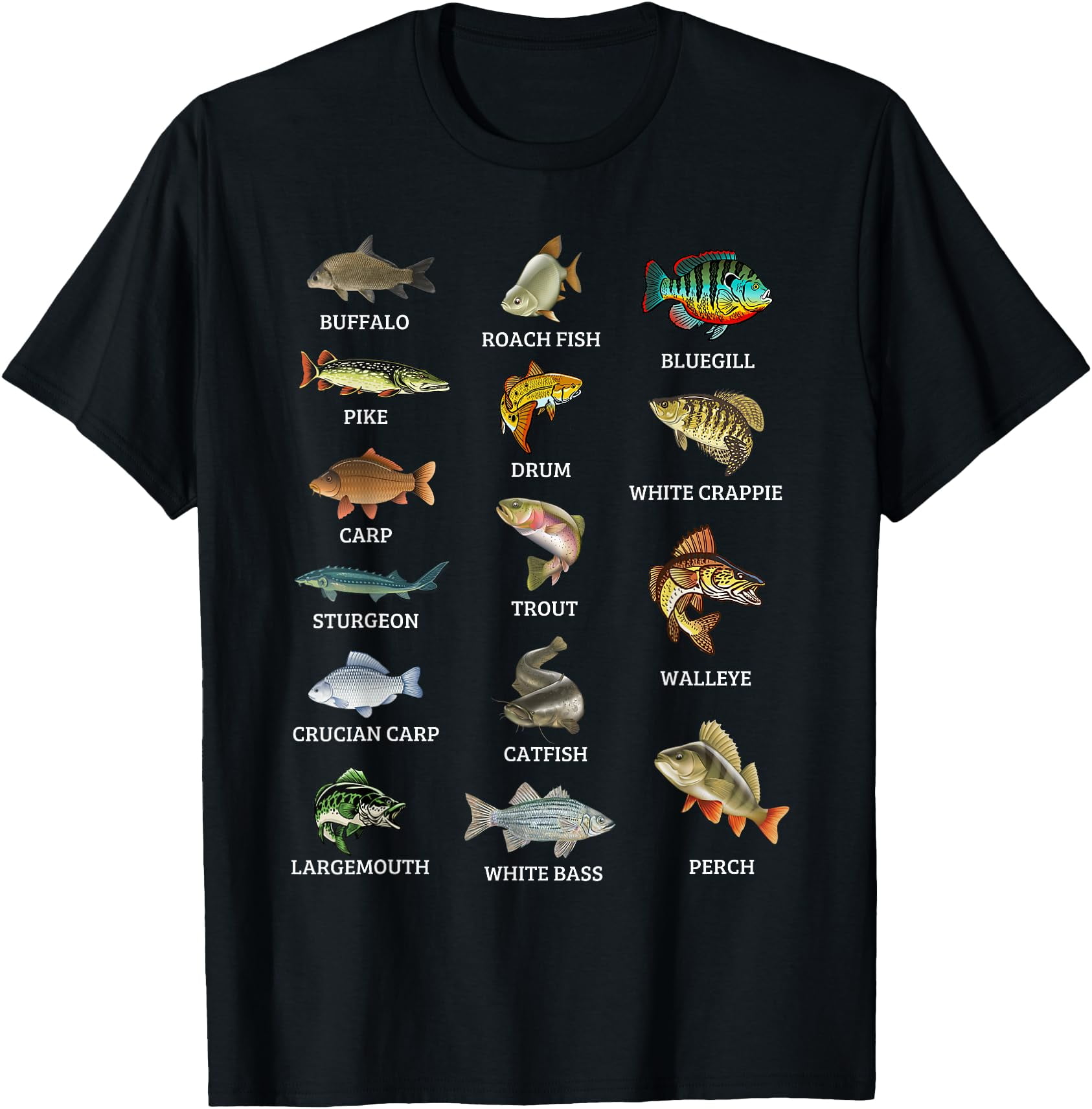 Types Of Freshwater Fish Species Fishing Fisherman Anglers T-Shirt ...