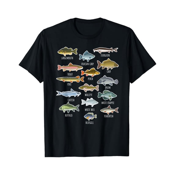 Types Of Freshwater Fish Species Fishing T-Shirt - Walmart.com