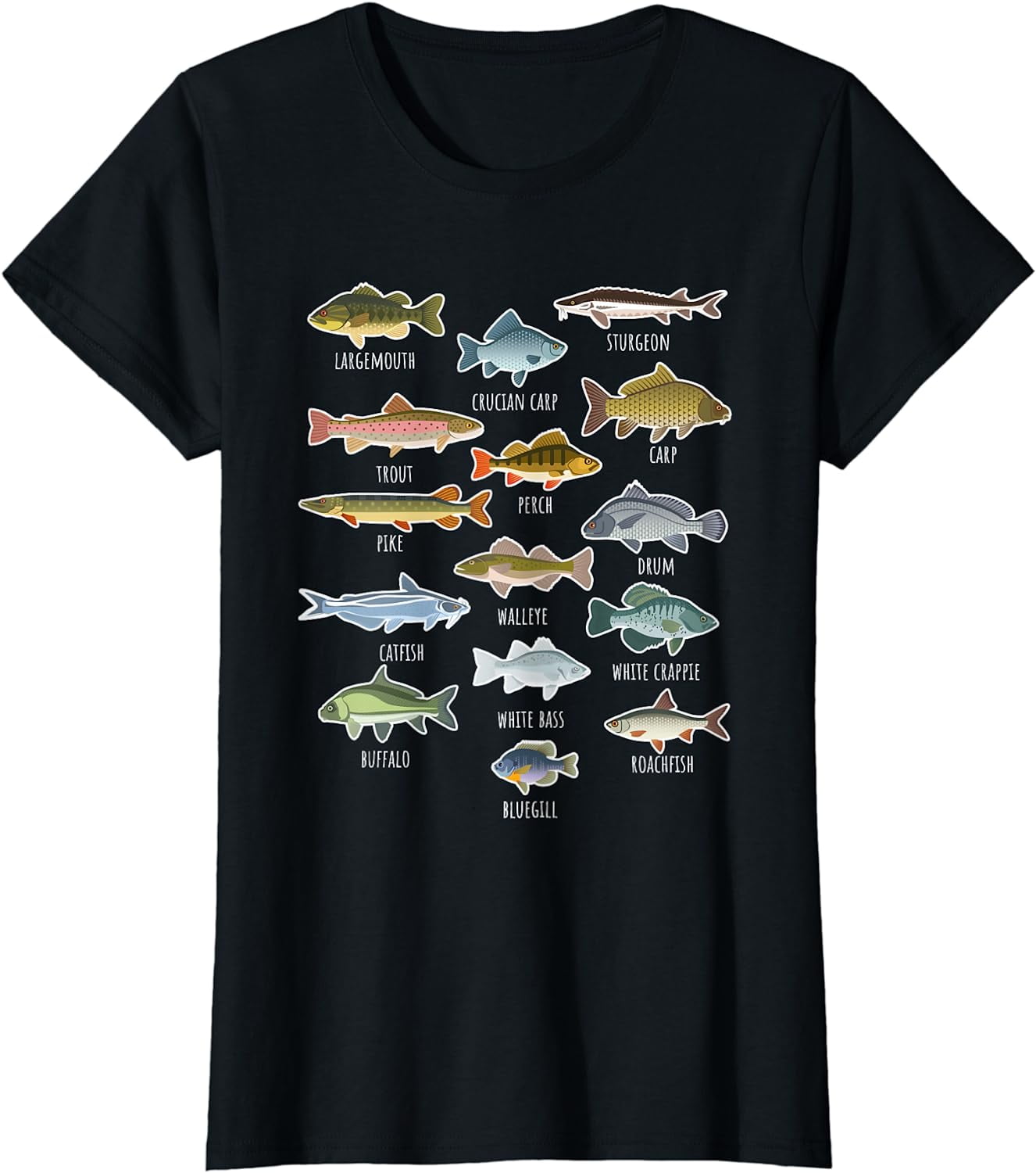Types Of Freshwater Fish Species Fishing T-Shirt - Walmart.com