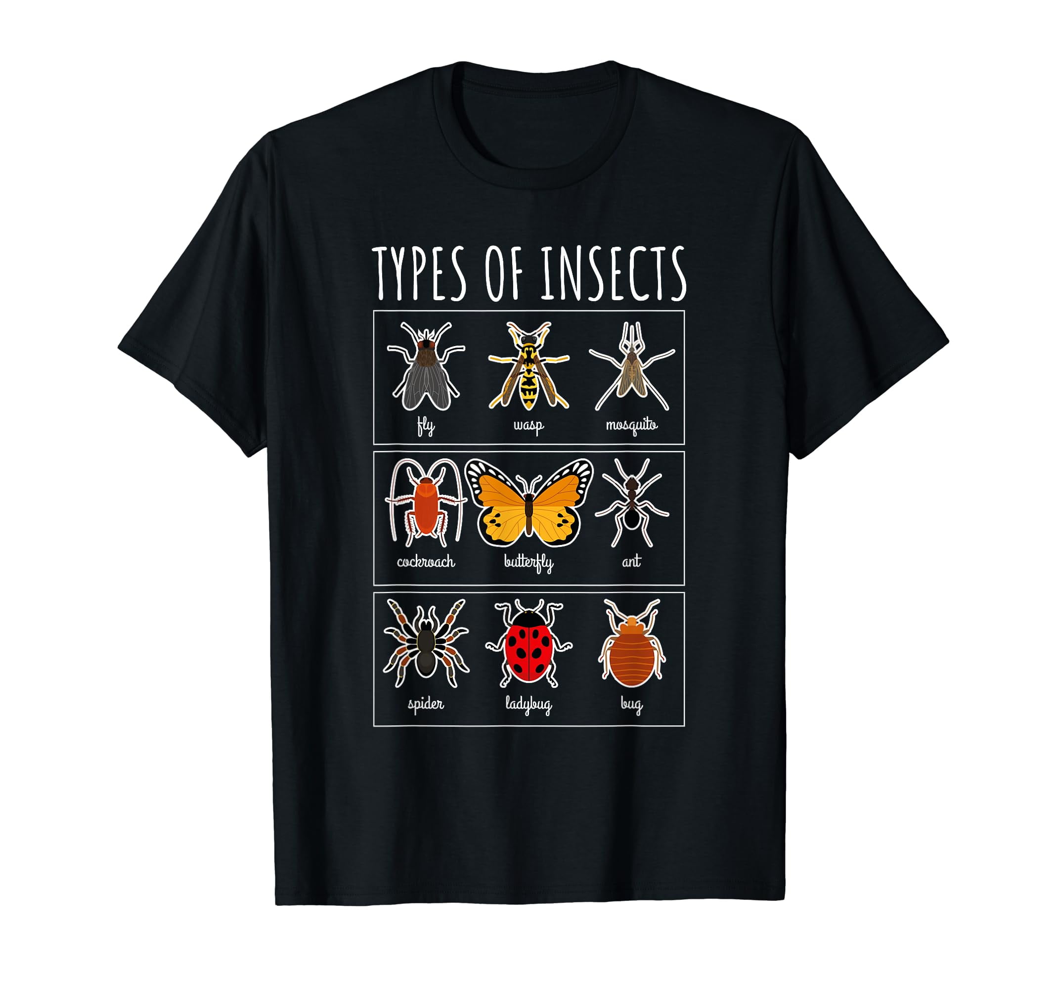 Types Of Insects Funny Insect Collector Beetle Butterfly Bug Black T ...