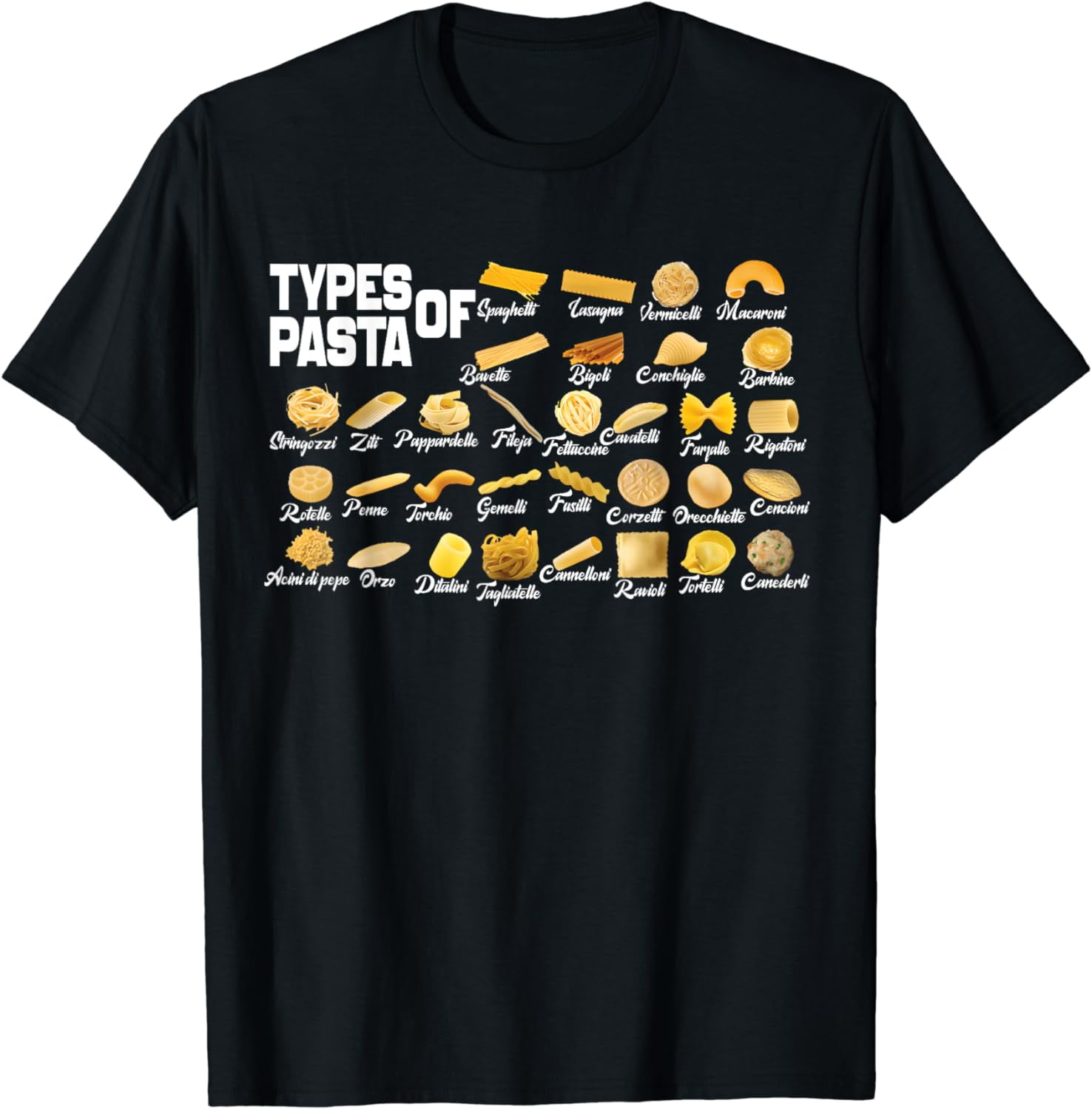Types Of Pasta Pasta Costume Funny Pasta Breeds T-Shirt - Walmart.com