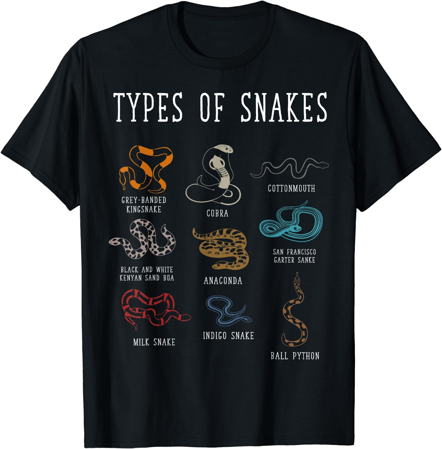 Types Of Snakes - Educational Serpent - 9 Different Snake T-Shirt ...