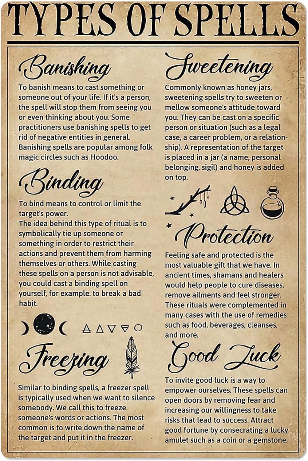 Types Of Spells Metal Tin Signs Spells Knowledge Poster Home Halloween ...