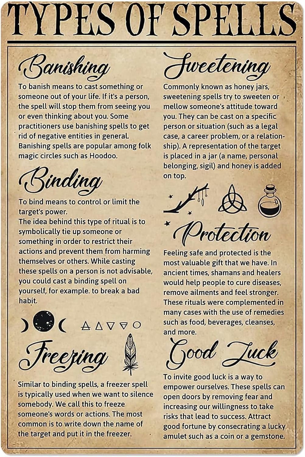 Types Of Spells Metal Tin Signs Spells Knowledge Poster Home Halloween ...