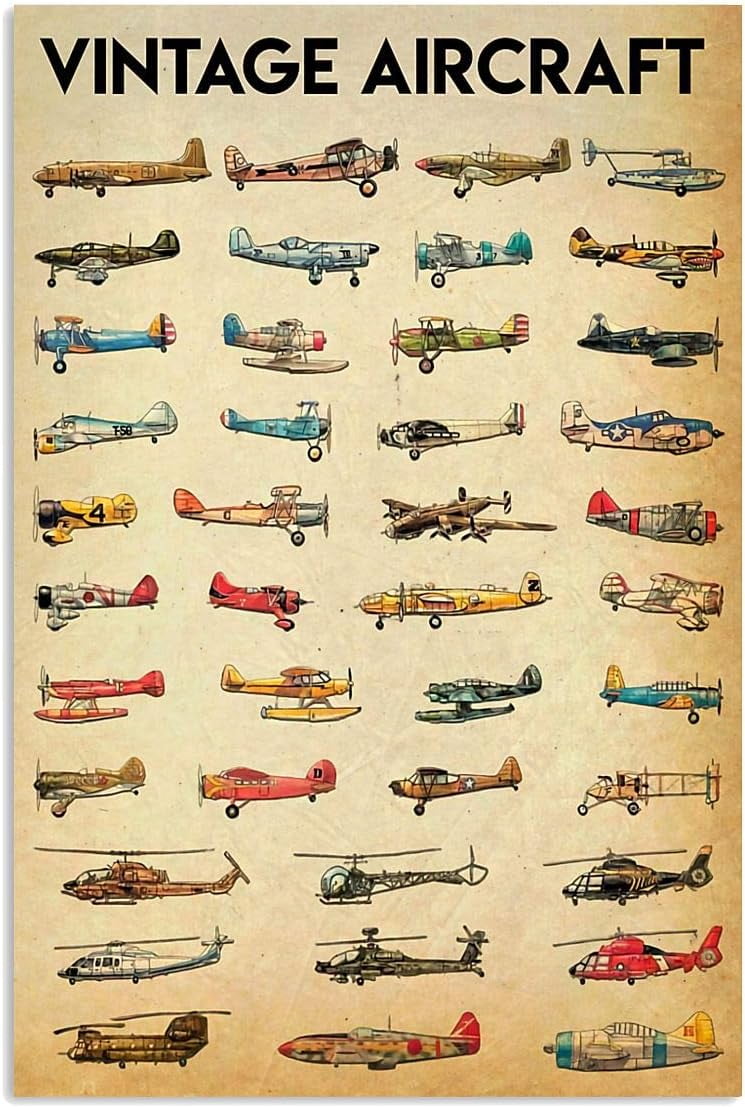 Types Of Vintage Aircraft Metal Sign Vintage Office Decor Pilot Guide ...