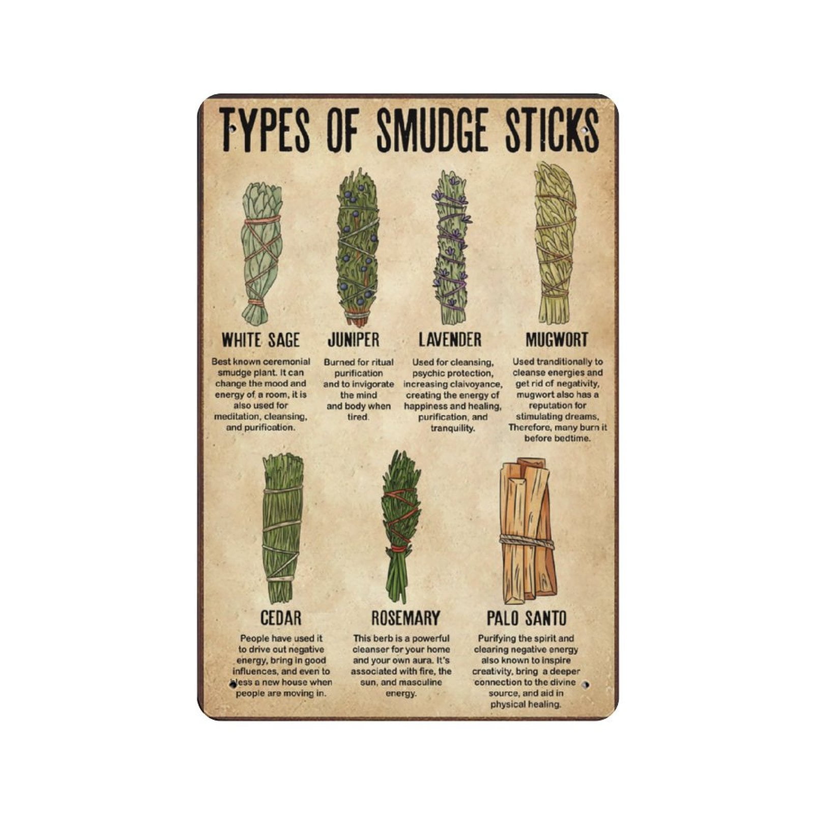 Types of Smudge Sticks tin sign, Witchery Print tin sign, Wall Art ...