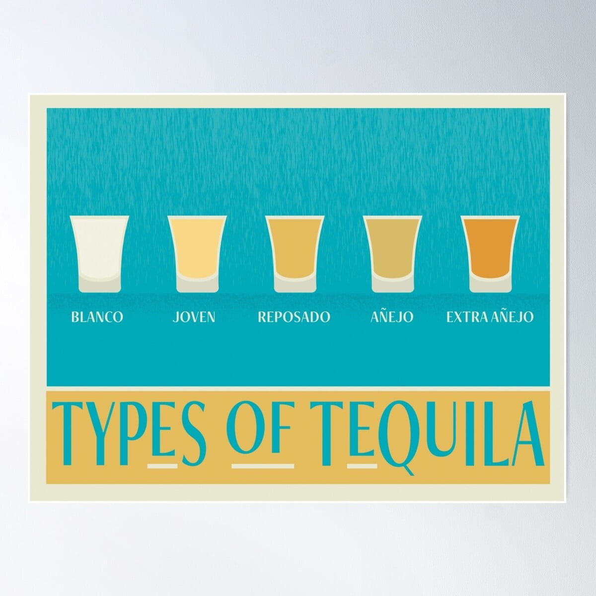 Types Of Tequila Vintage Poster Design With Different Shot Glasses Of ...