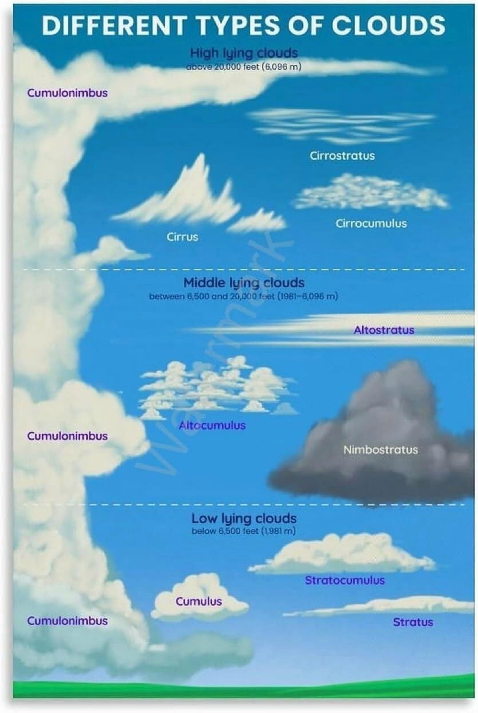 Types of Clouds Poster Meteorology Science Posters (1) Canvas Painting ...