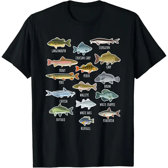 Types of Freshwater Fish Species Fishing T-Shirt Small - Walmart.com