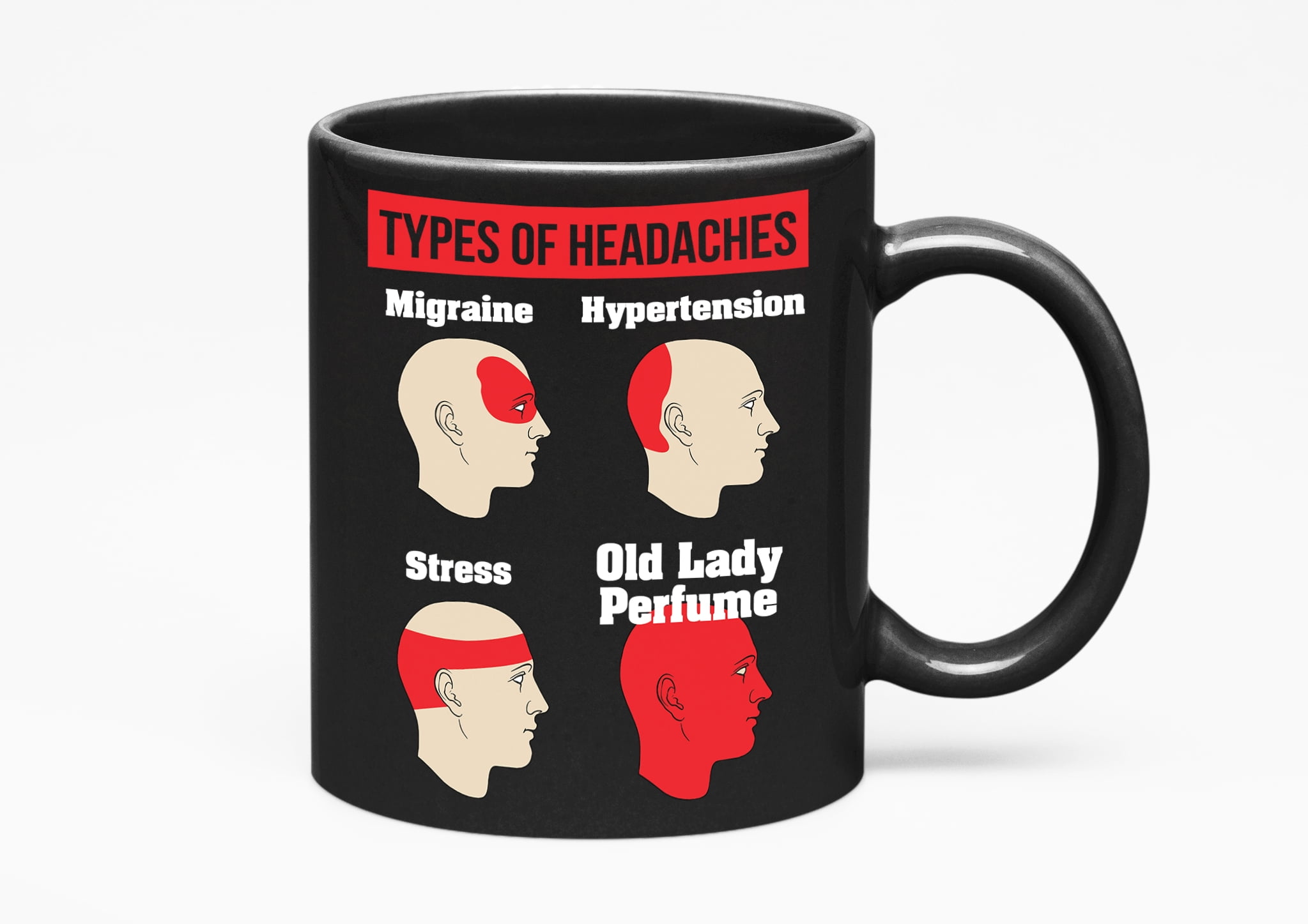 Types of Headaches Funny Humor Joke, Black 11oz Ceramic Mug - Walmart.com