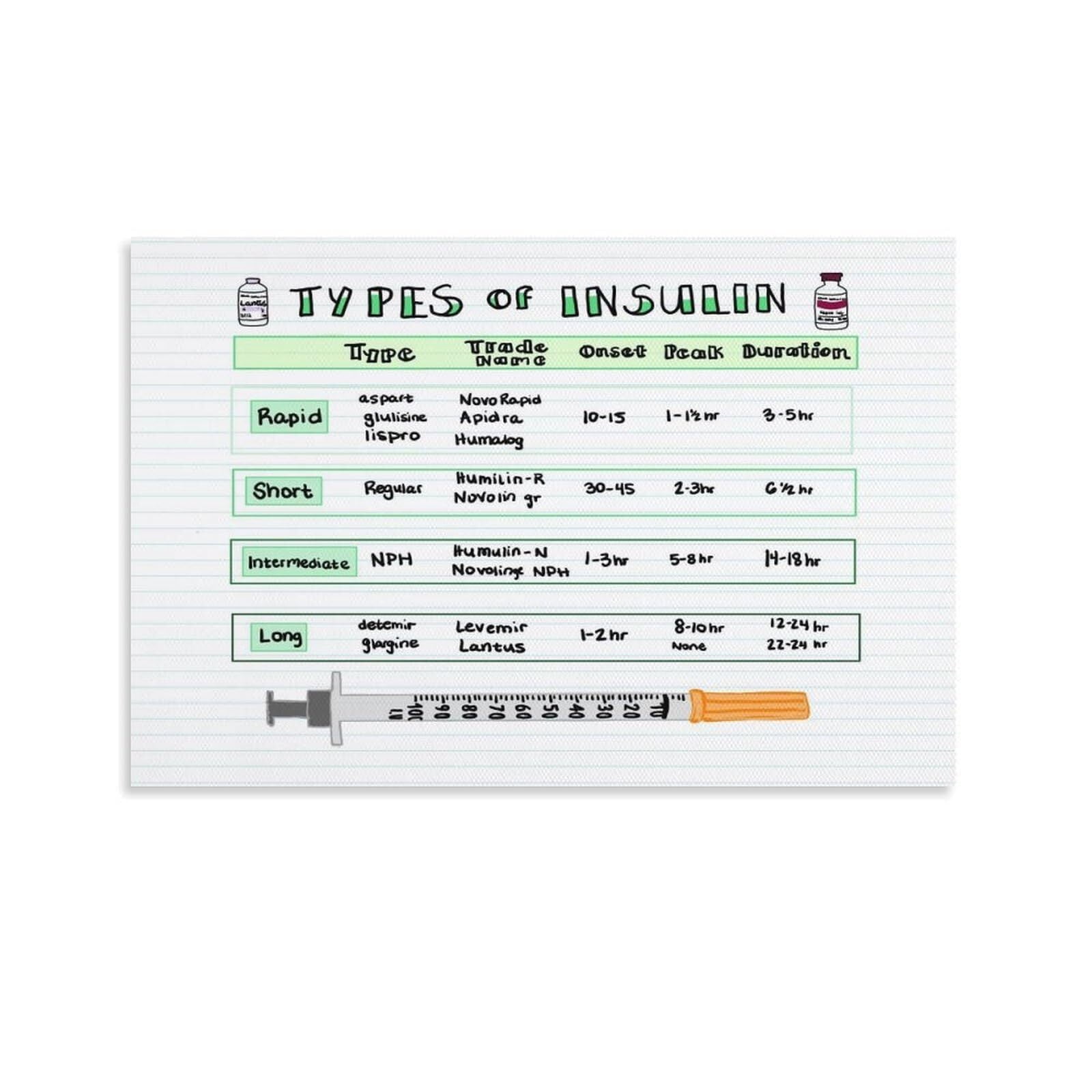Types of Insulin Poster Canvas Wall Art Posters For Room Aesthetic And ...