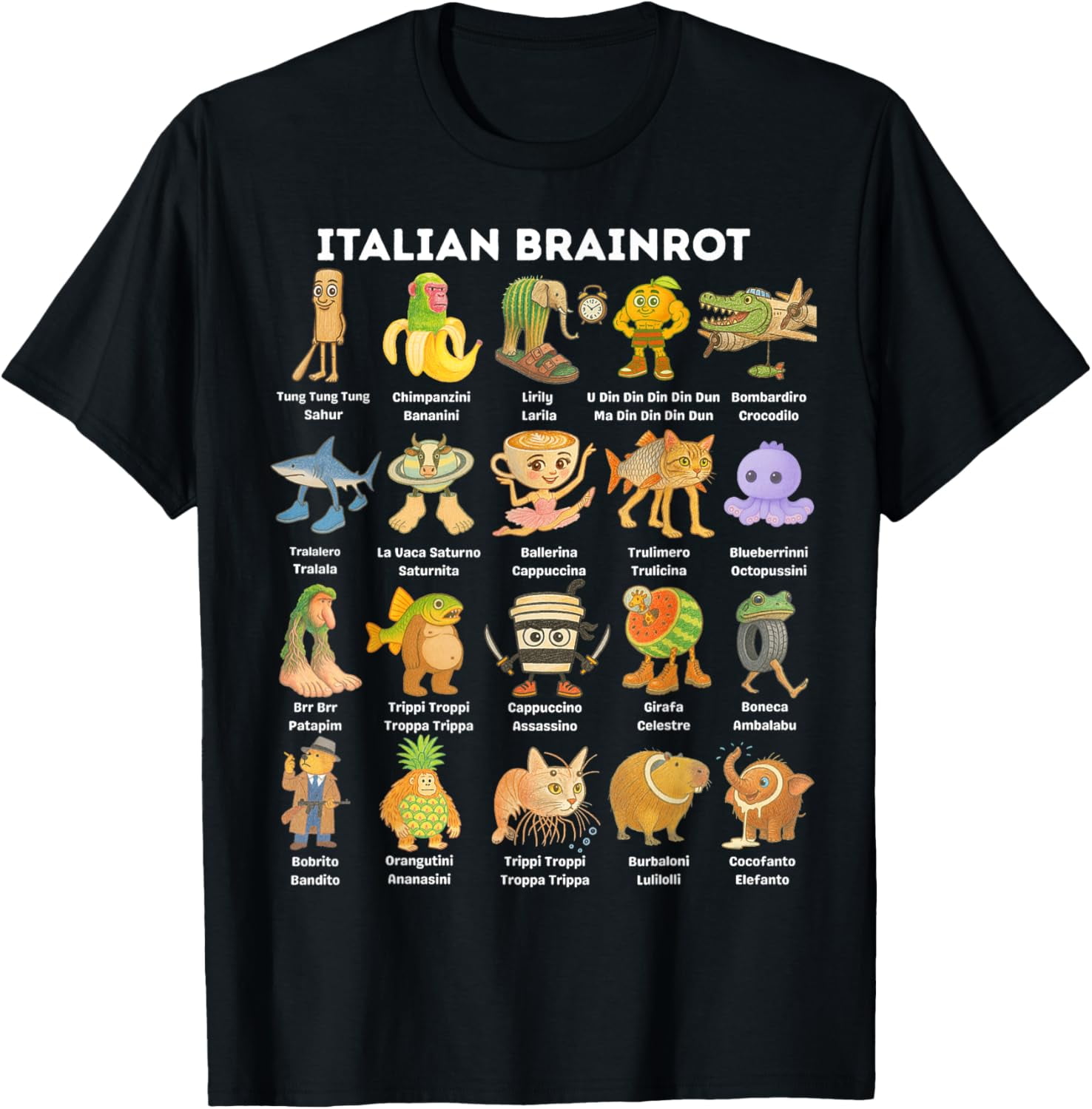 Types of Italian Brainrot Meme Character Hand Drawn for T-Shirt ...