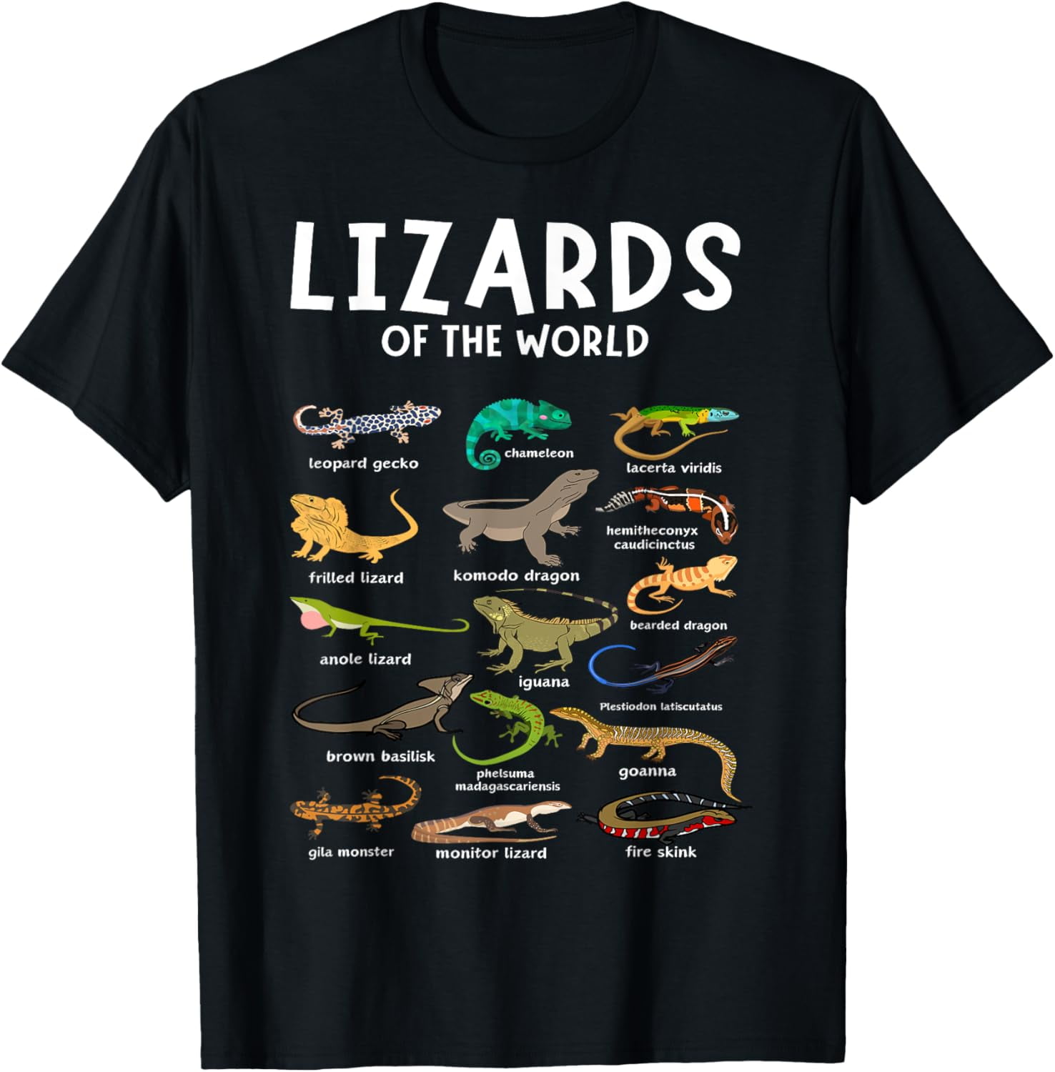 Types of Lizards of the World Reptile Herpetology Lizard T-Shirt ...