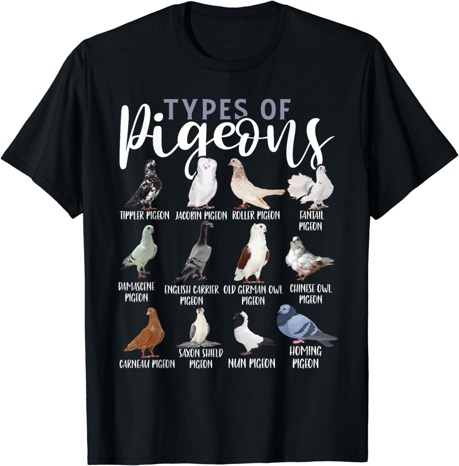 Types of Pigeons Shirt Bird Lover Homing Pigeon Racing T-Shirt ...