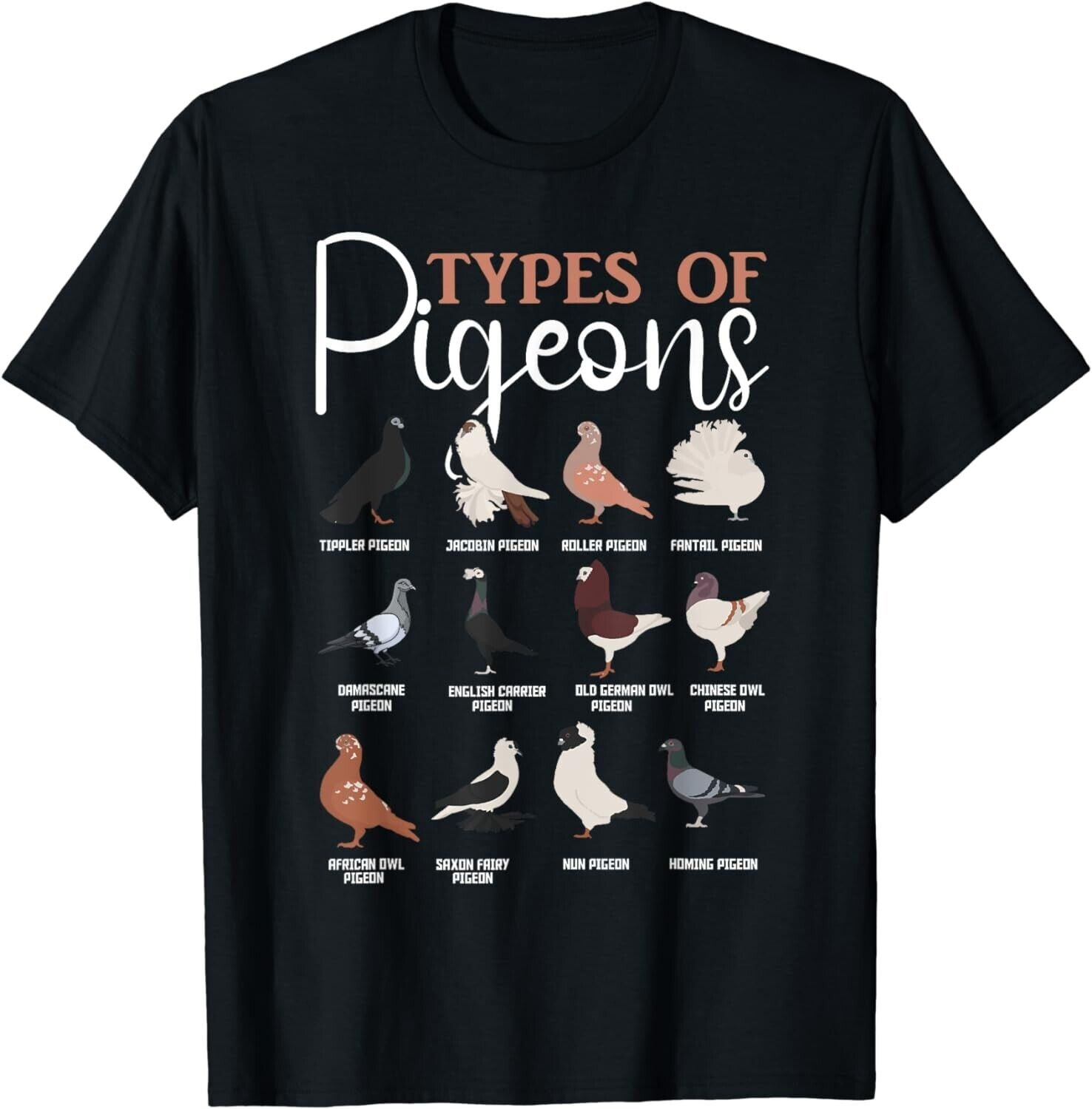 Types of Pigeons Tee Bird Lover Homing Pigeon Racing Gift Unisex T ...