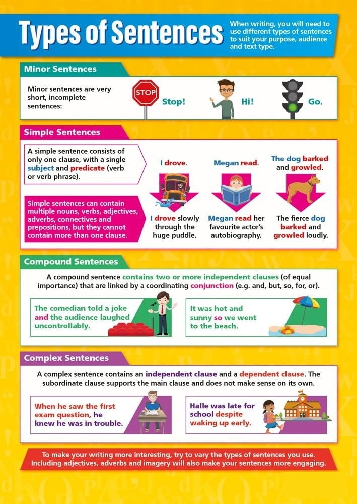 Types of Sentences Classroom Poster English Language Arts Middle & High ...